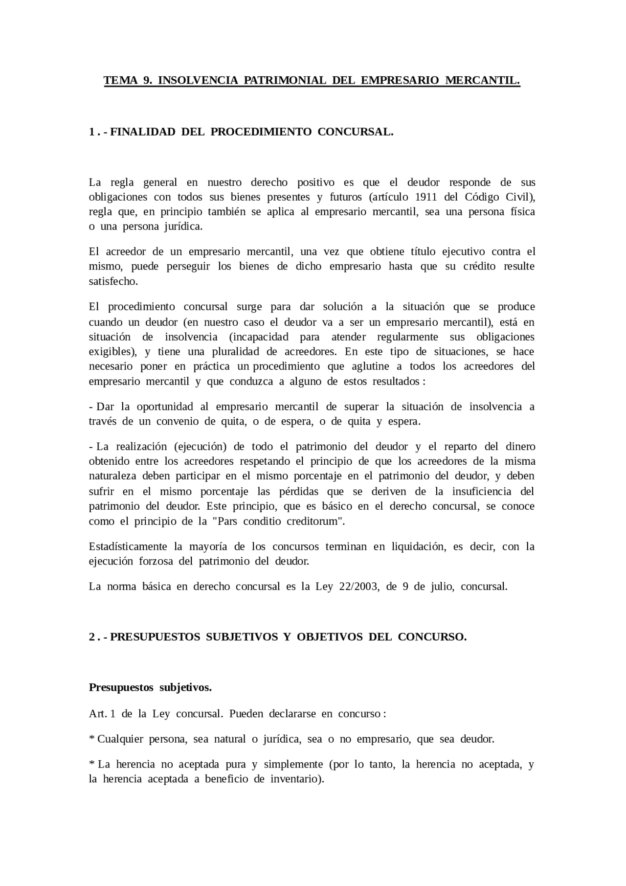 Derecho Concursal Mercantil I Docsity