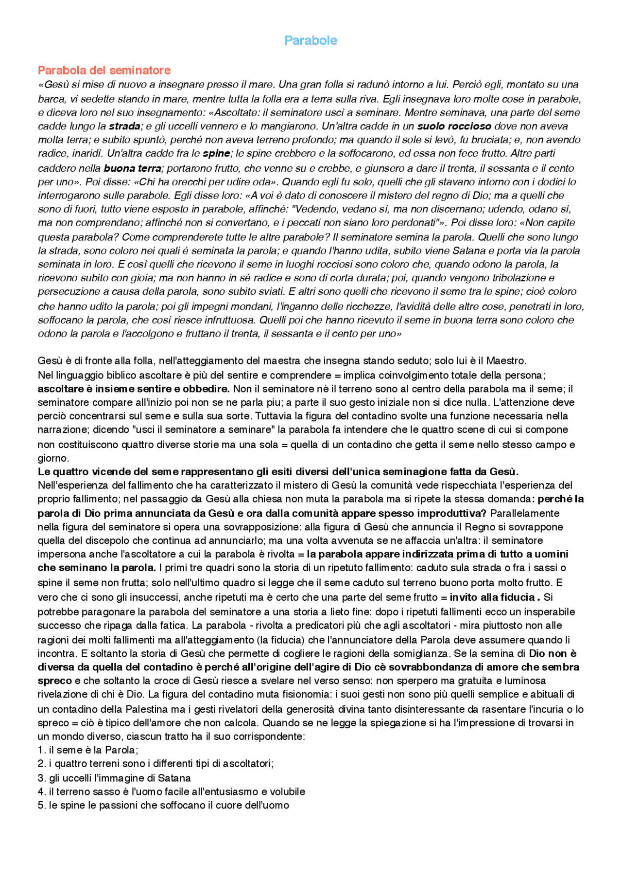 Parabole Per Esame Di Teologia 1 Docsity