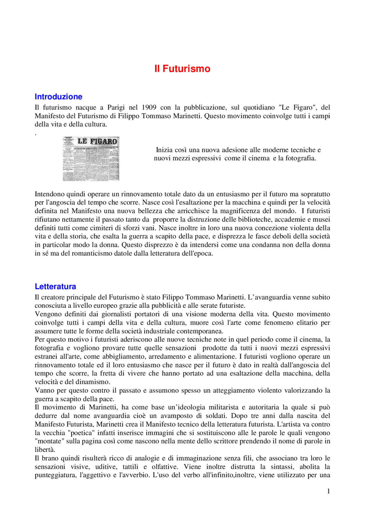 Il Futurismo In Breve Docsity