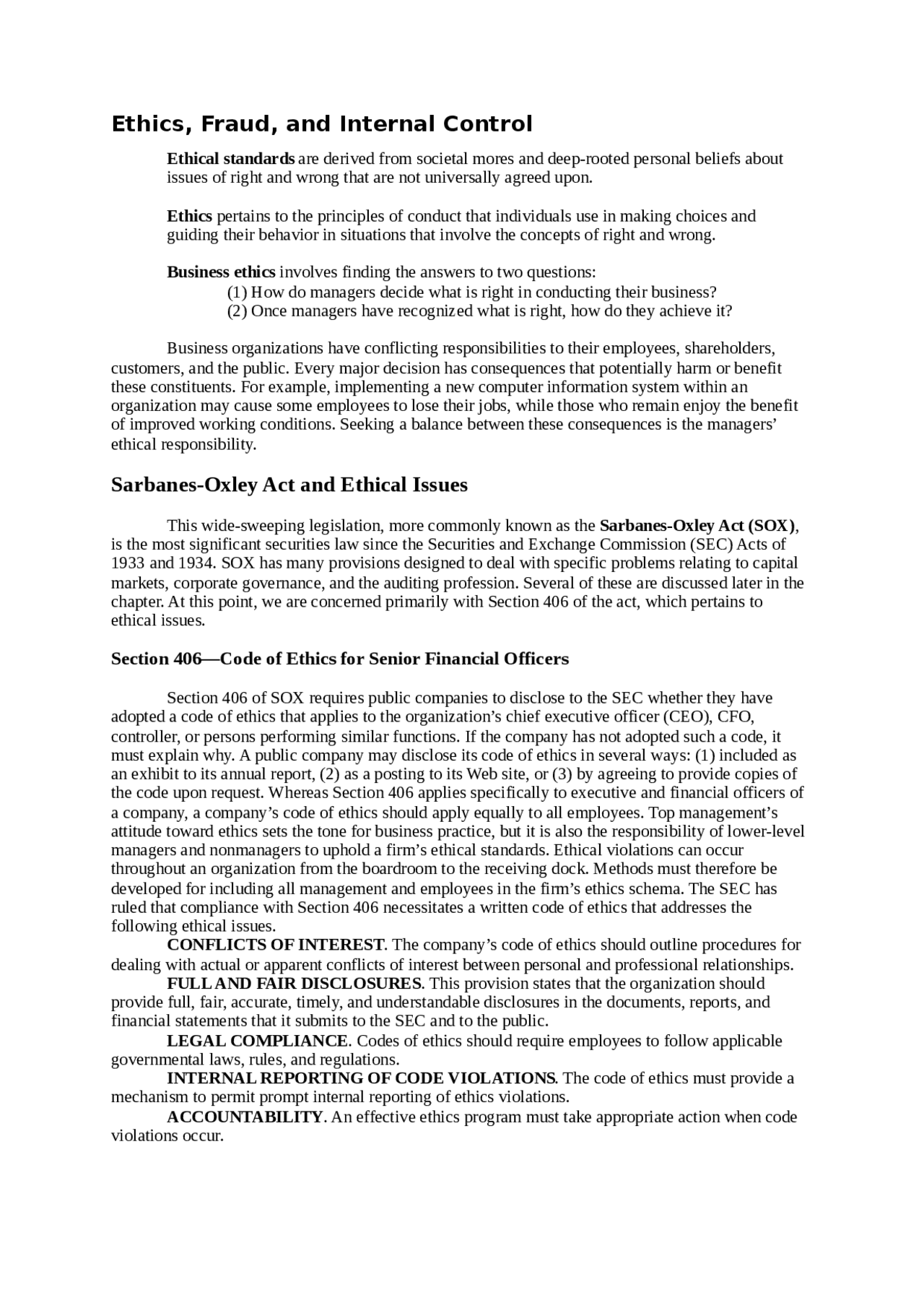 ETHICS AND FRAUD OUTLINE - Docsity