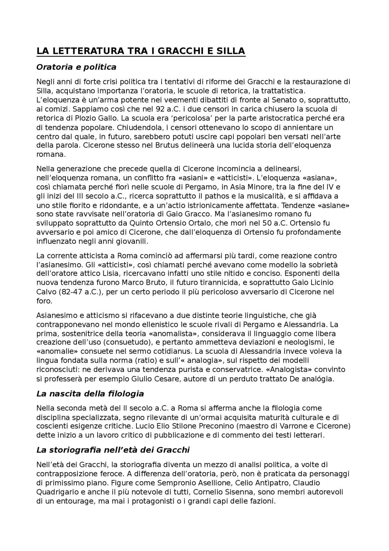 La Letteratura Latina Tra I Gracchi E Silla Docsity