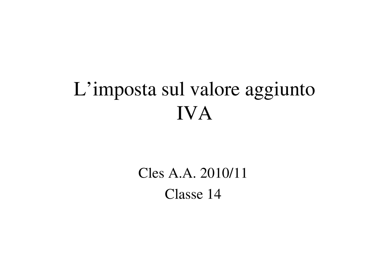 Imposta Sul Valore Aggiunto Appunti Di Finanza Pubblica Docsity