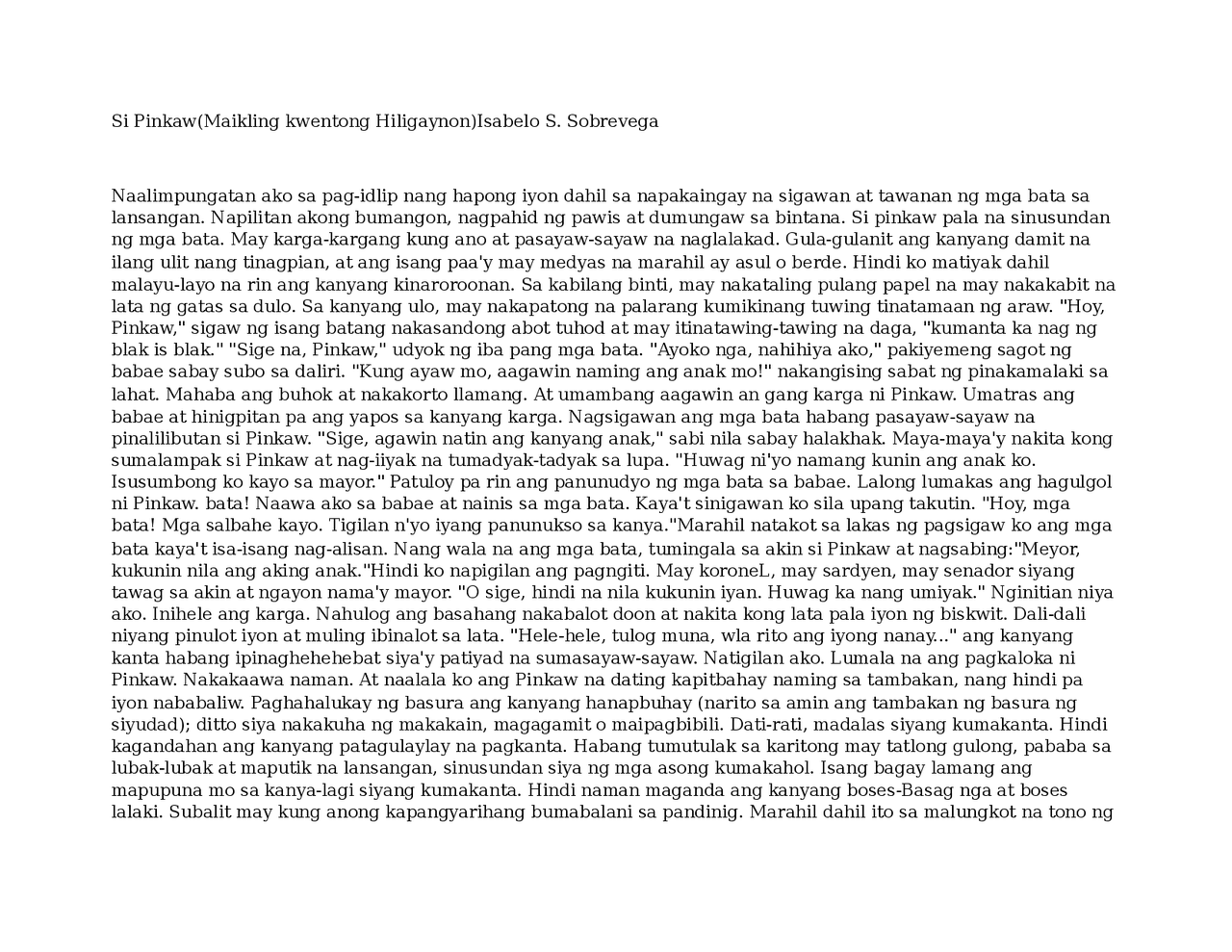 Pinkaw The Story of Poor Mother | Lecture notes English | Docsity