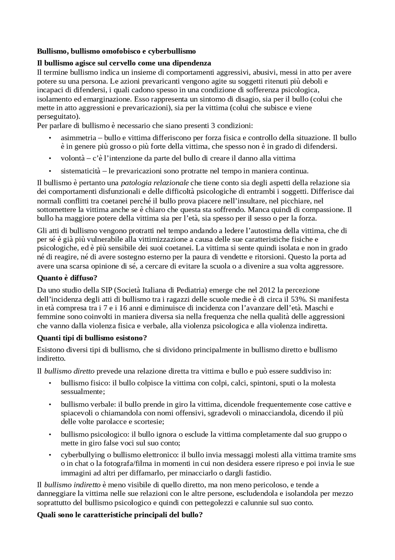 Il Fenomeno Del Bullismo Docsity