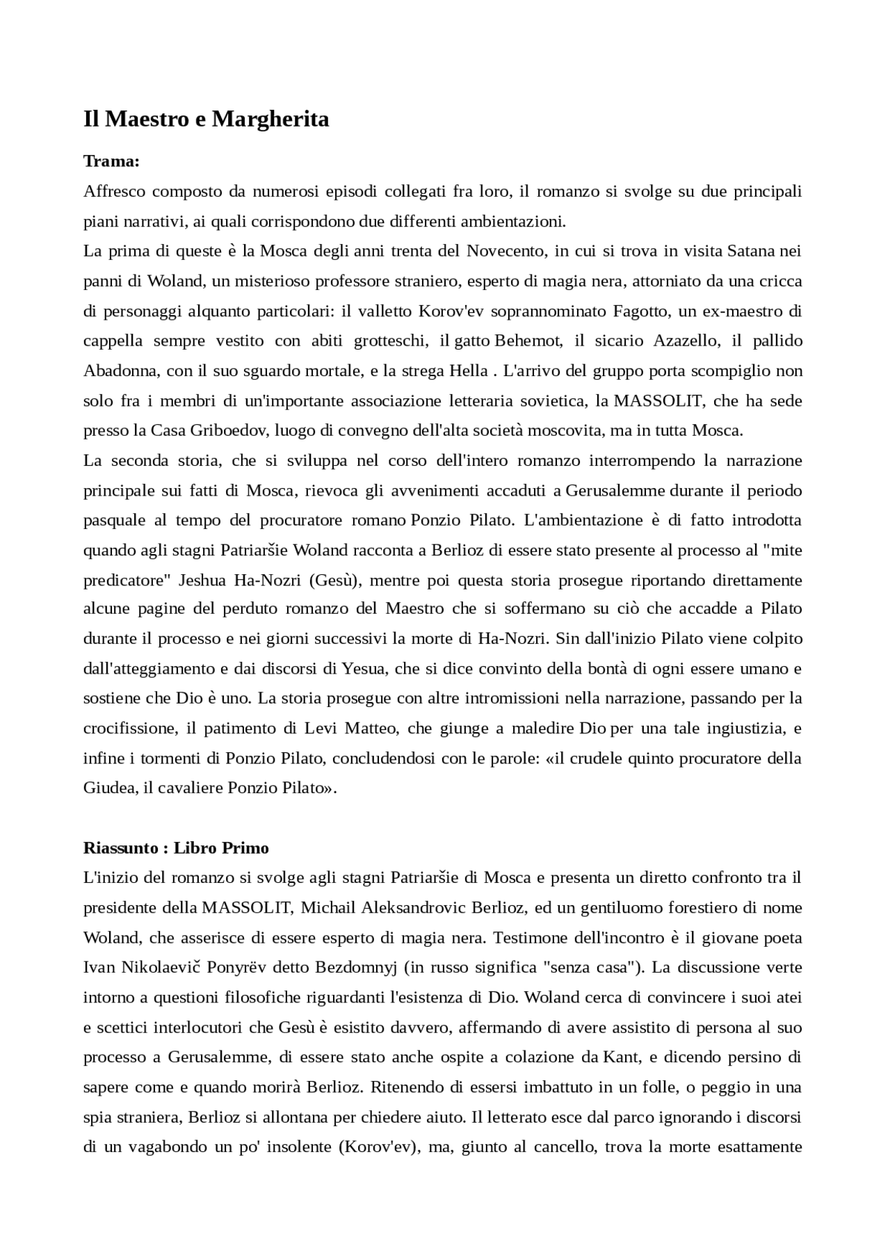 Bulgakov Maestro E Margherita Docsity