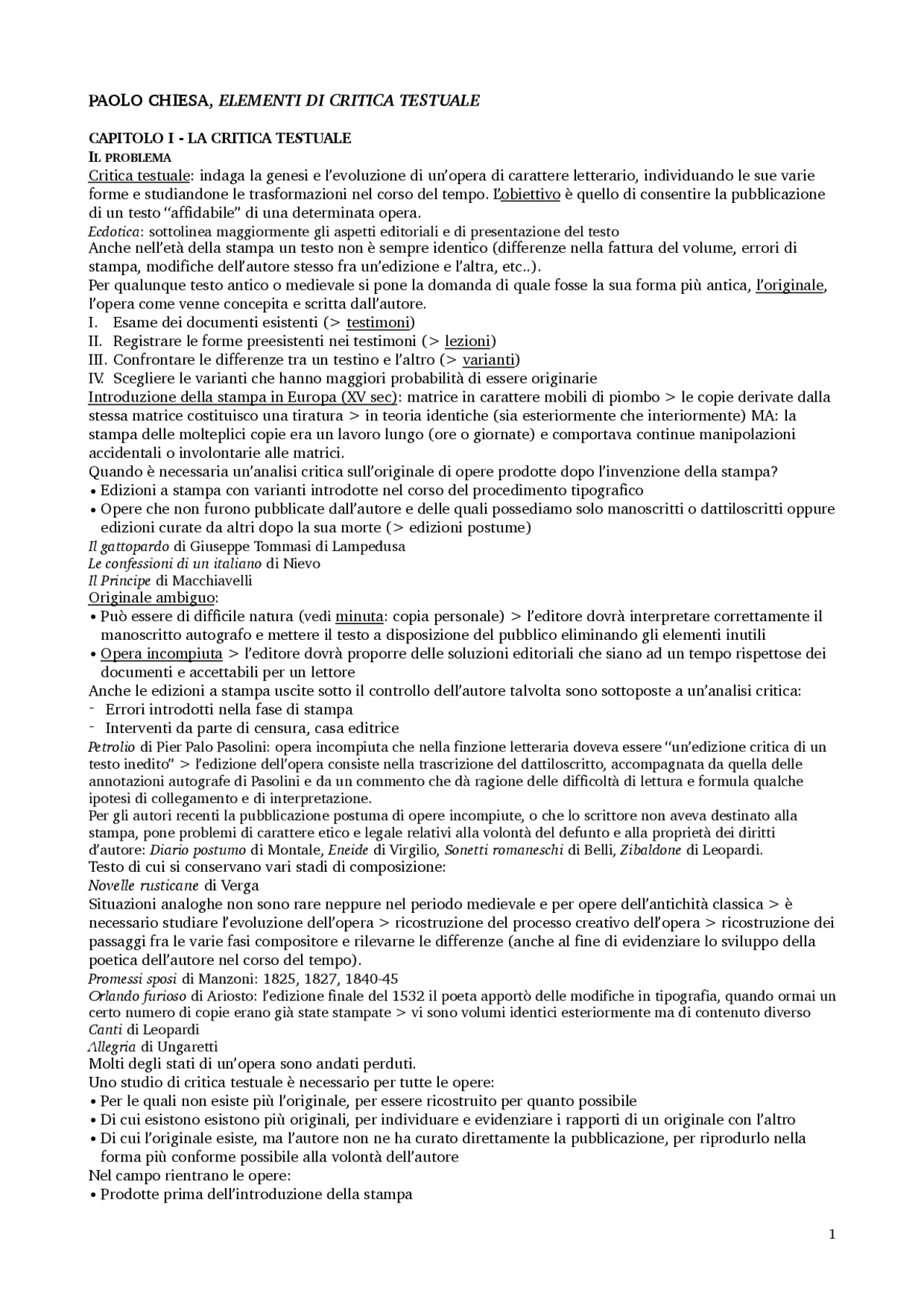 Paolo Chiesa Elementi Di Critica Testuale Docsity