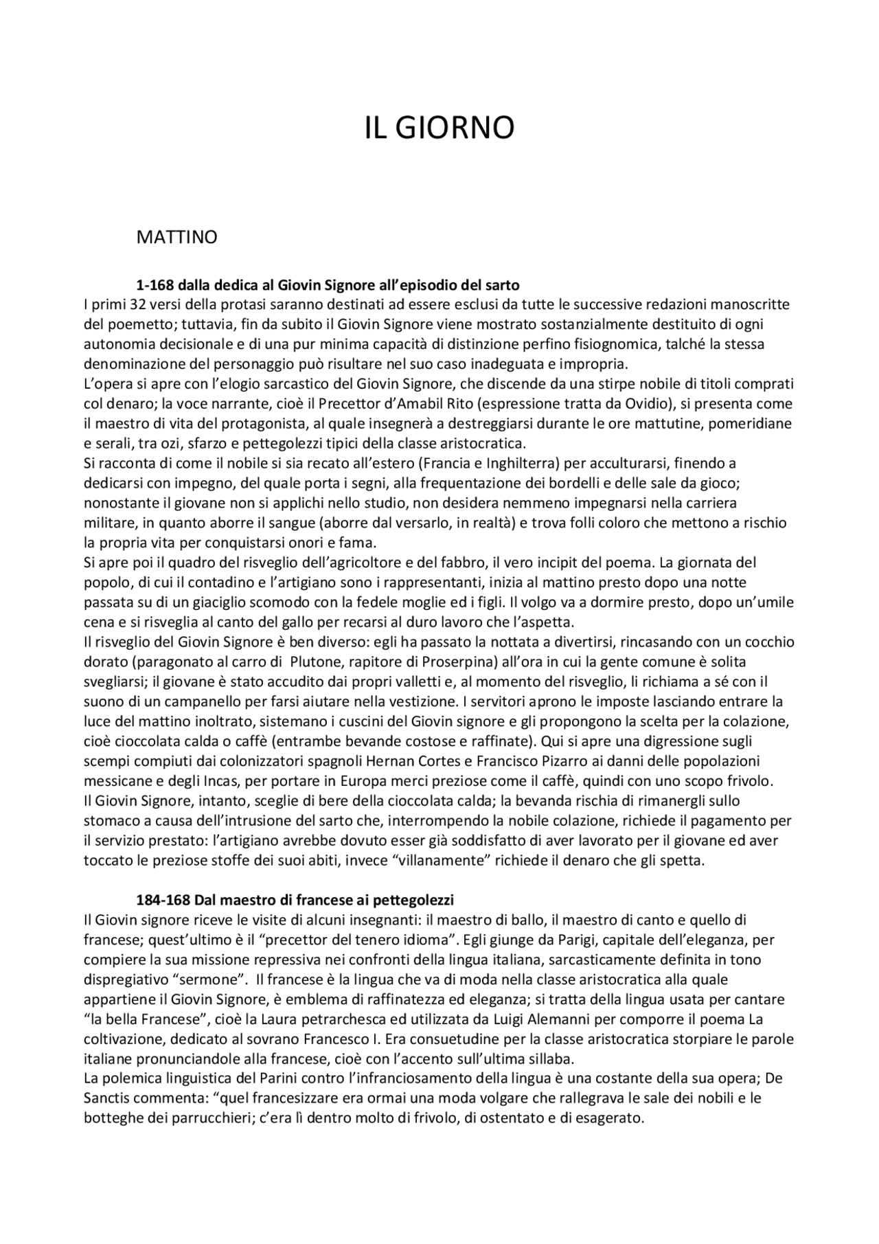 Il Giorno Giuseppe Parini Docsity