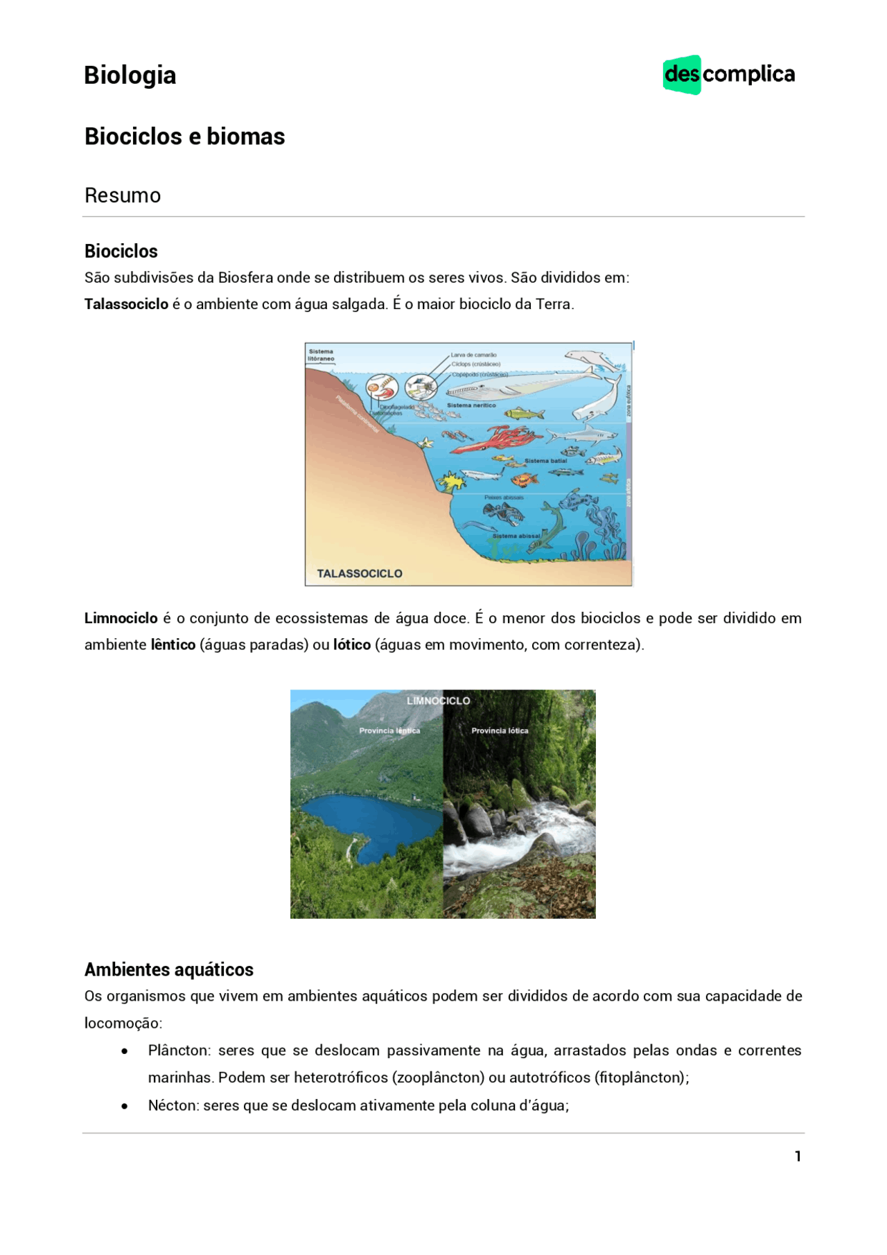 Biociclos e biomas brasileiros.pdf | Esquemas Geografia | Docsity