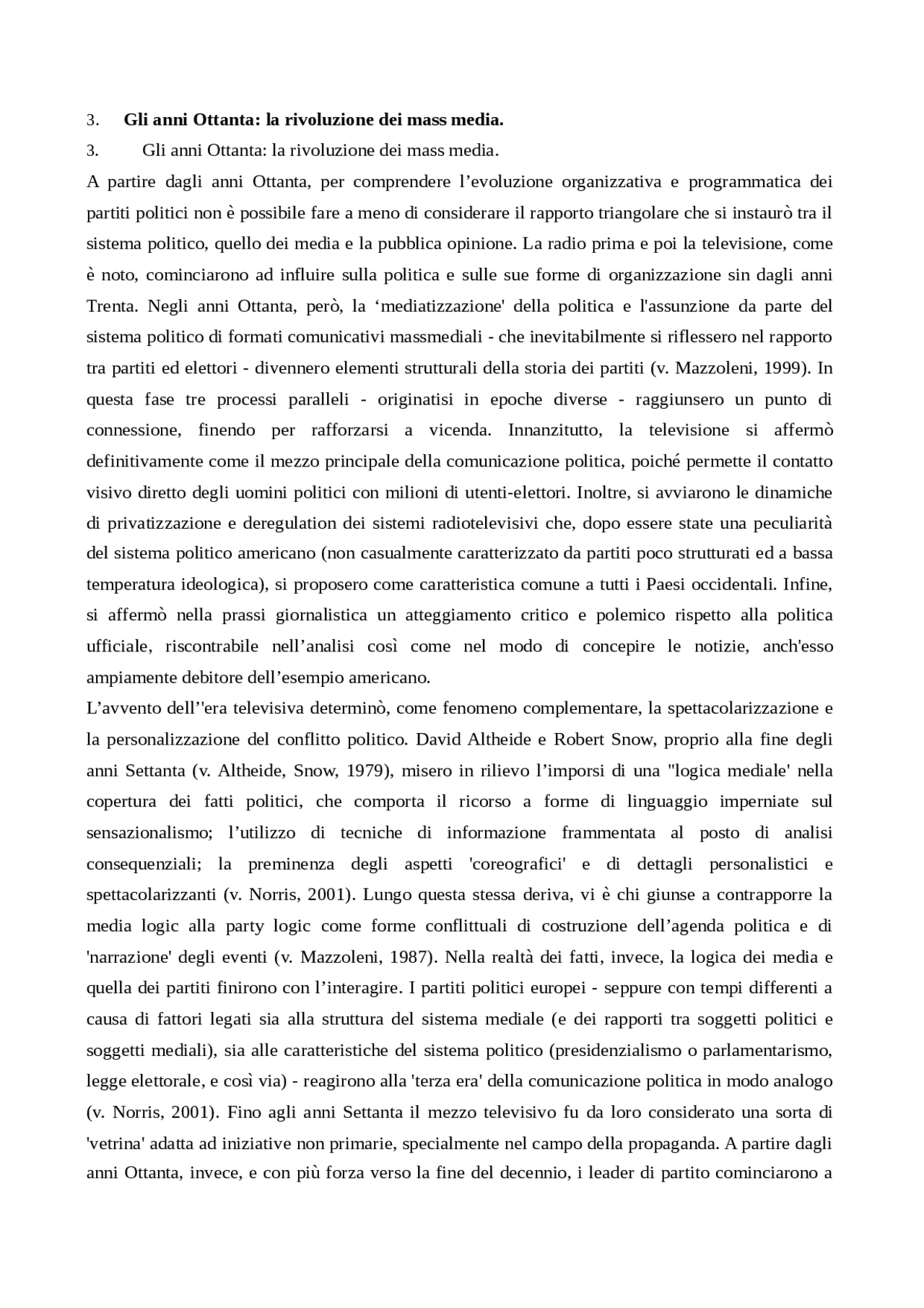 Mass media e politica in Italia | Appunti di Sociologia - Docsity