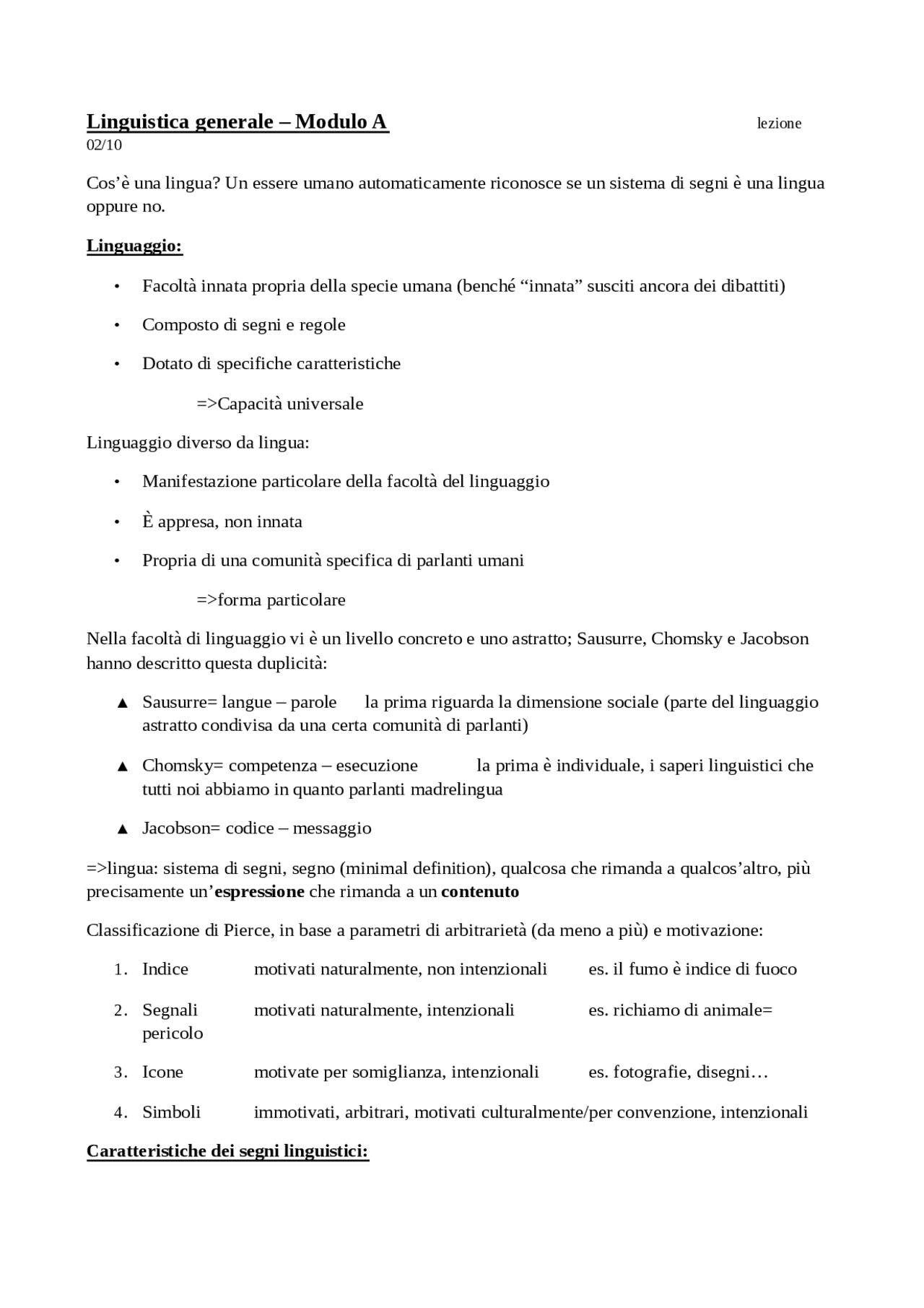 Appunti Di Linguistica Generale Prof Dedè Unimi Docsity