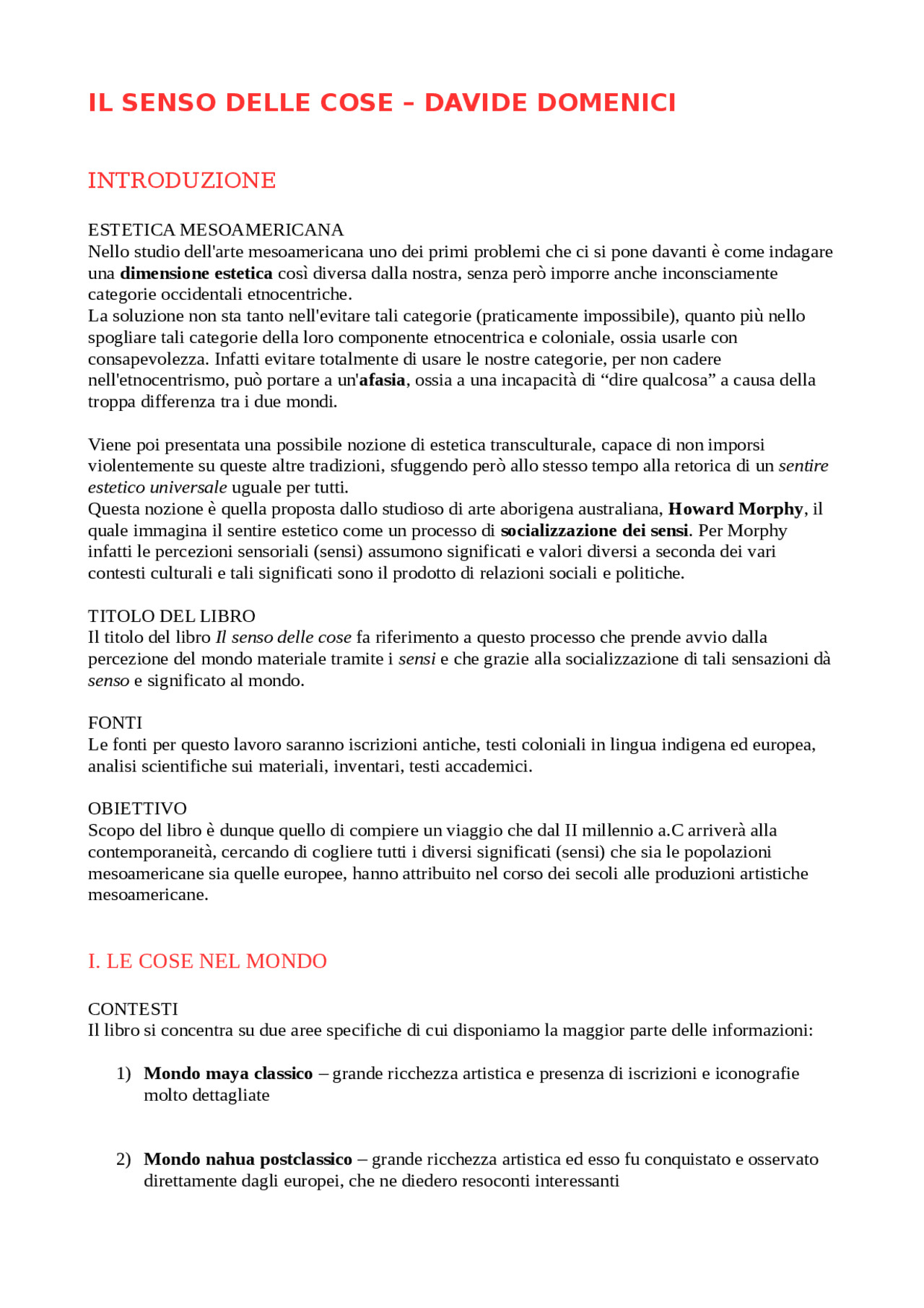 Riassunto De Il Senso Delle Cose Appunti Di Antropologia Docsity