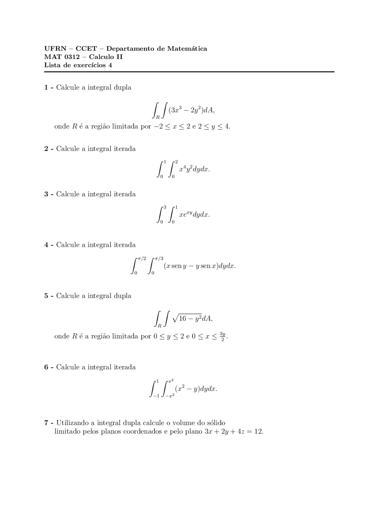 Lista De Exercícios Cálculo 2 Docsity