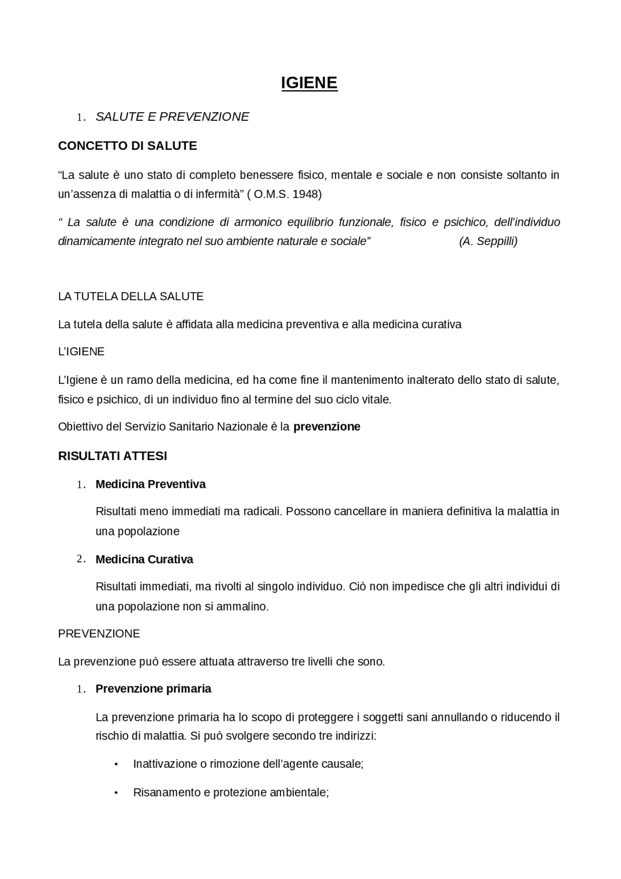 Sintesi Slides Esame Di Igiene Docsity