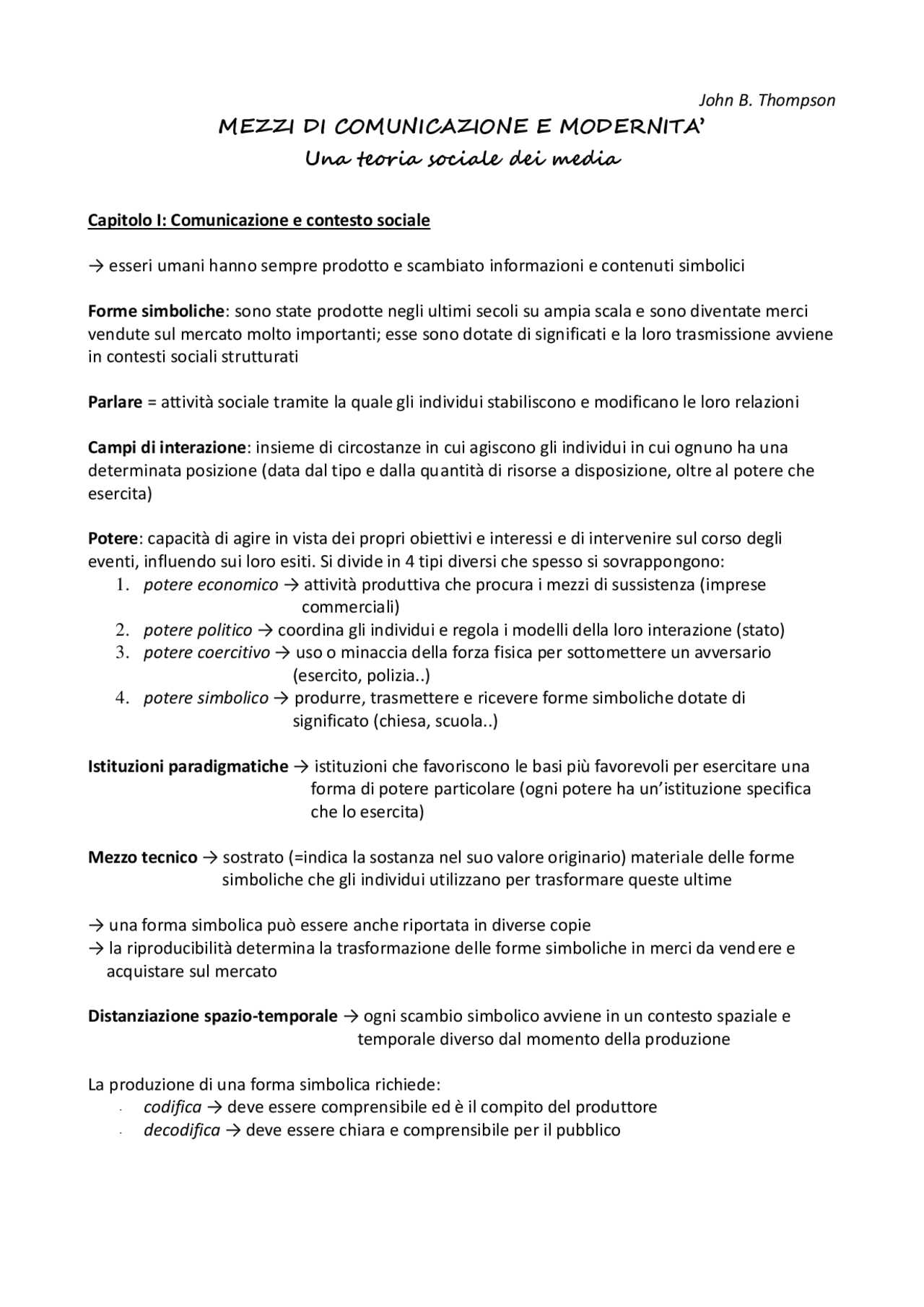 Mezzi Di Comunicazione E Modernità Riassunto Docsity
