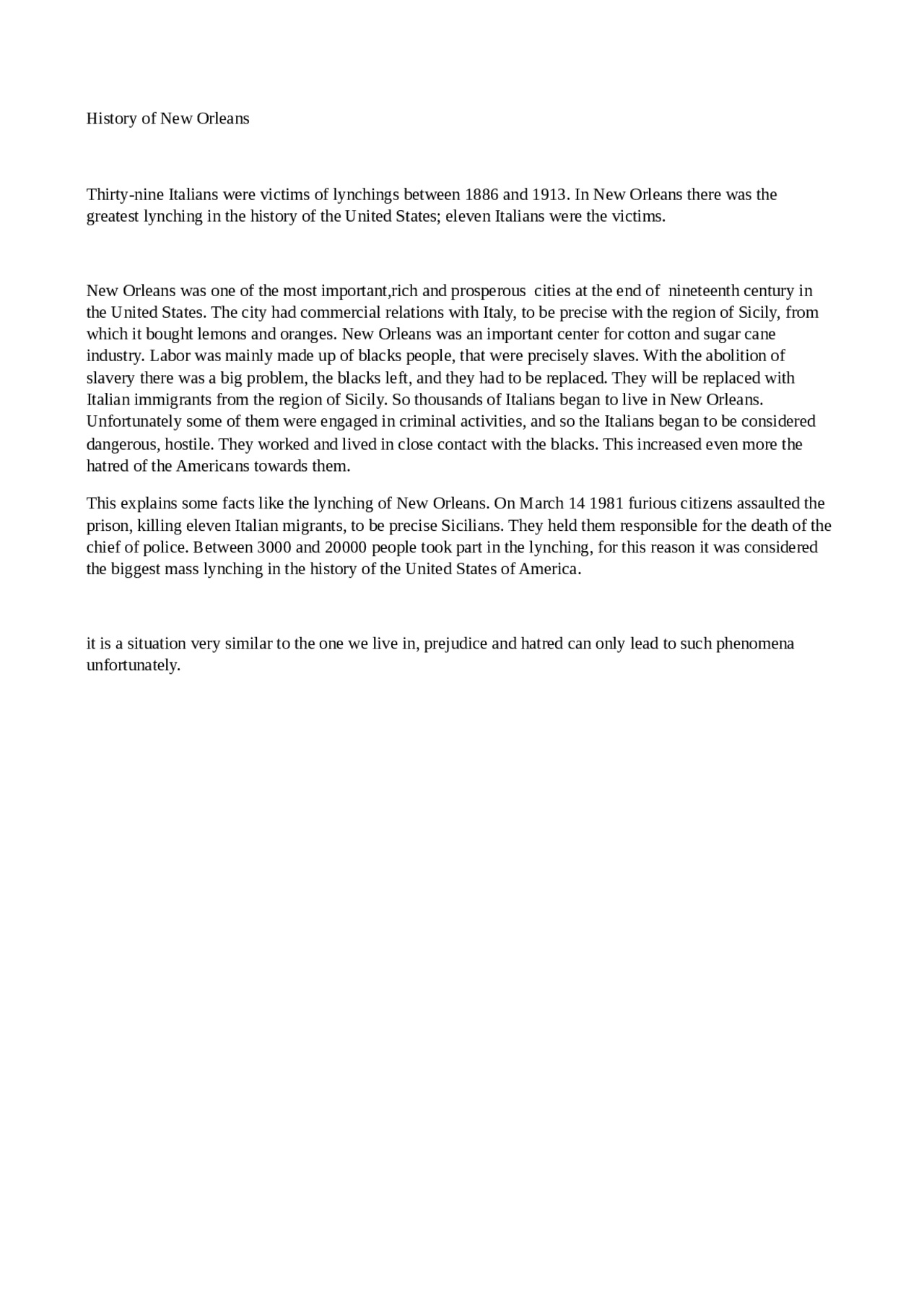 New Orleans, history of the city - Docsity