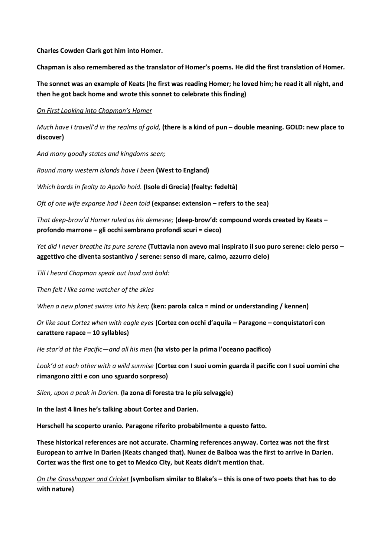 John Keats Poesi E Vita Docsity