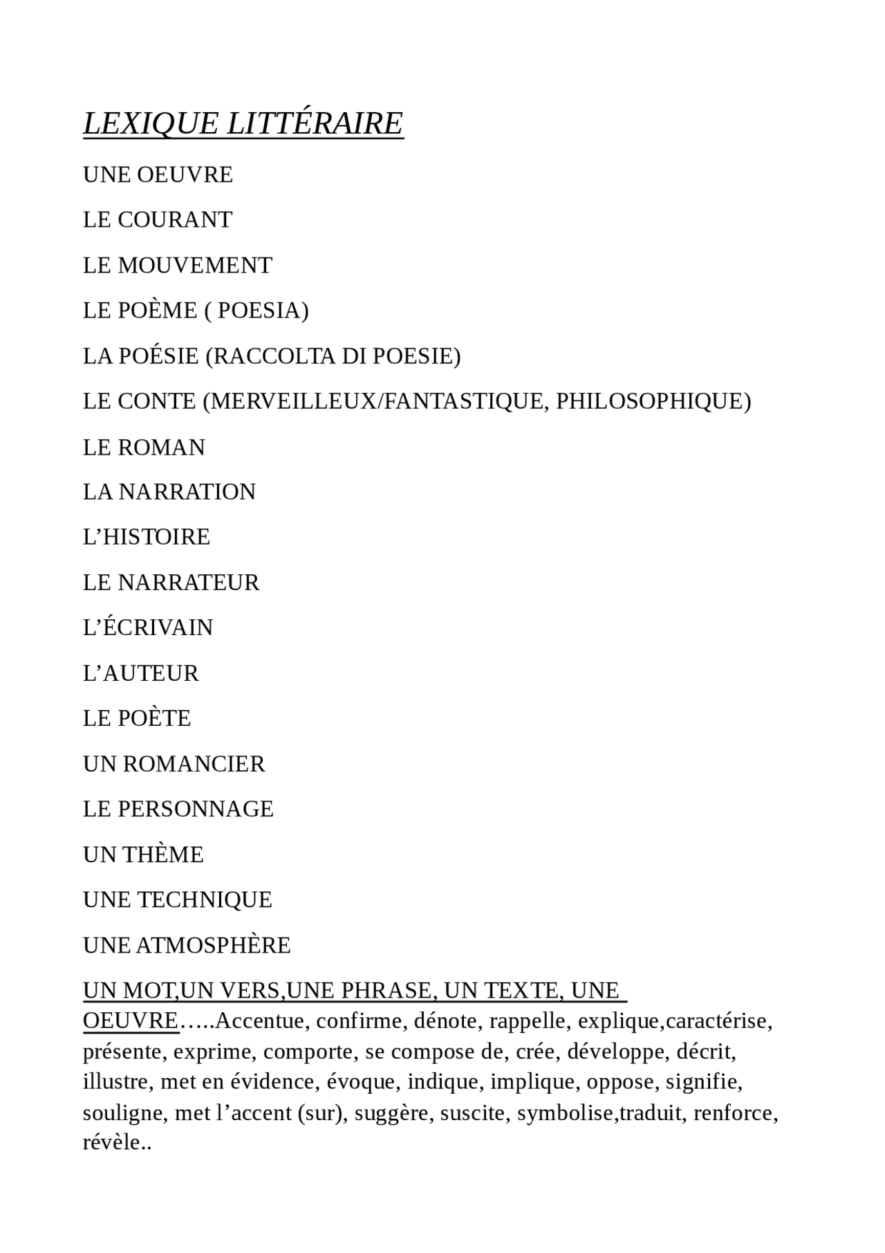 Lessico letteratura francese - Docsity