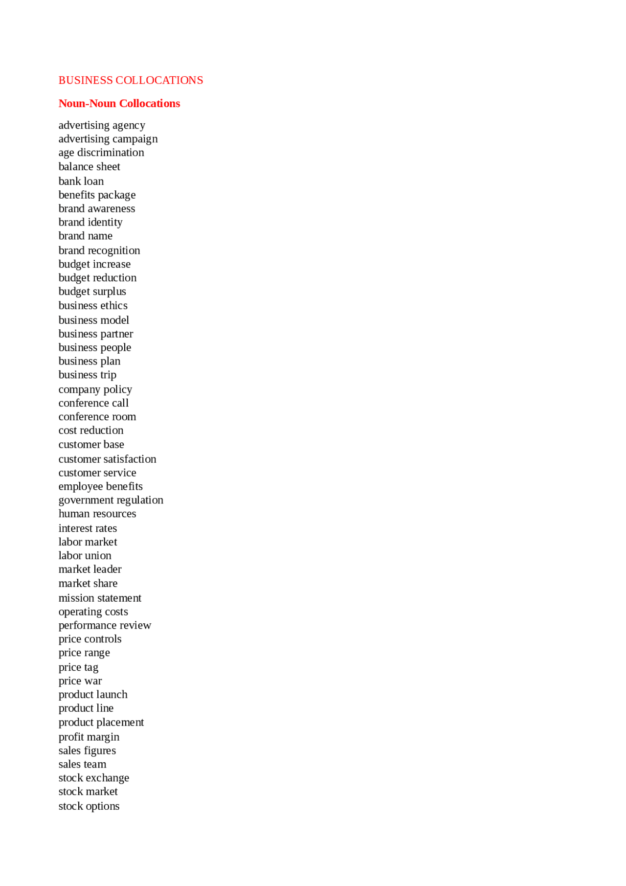 Business english, main collocations - Docsity