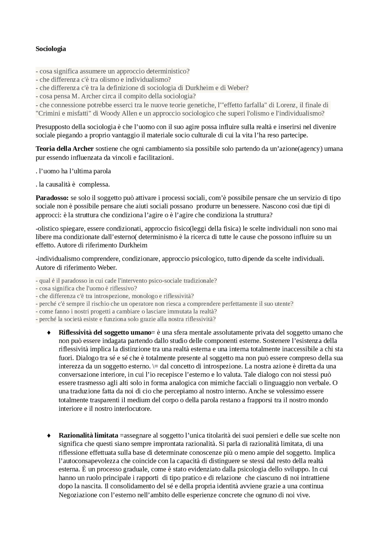 Appunti Sociologia Prof Lunghi Docsity