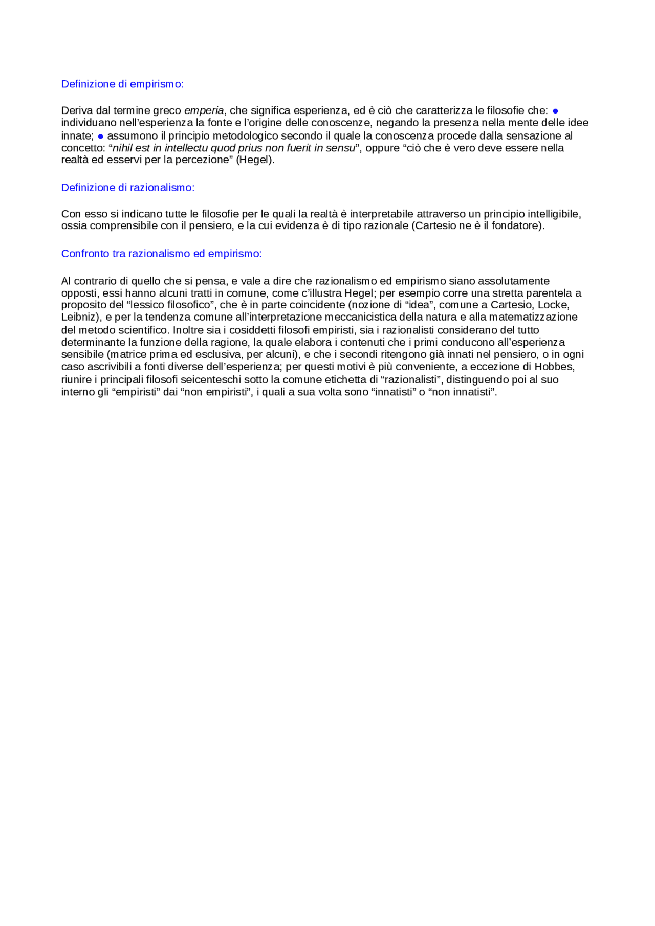 Razionalismo Ed Empirismo Docsity