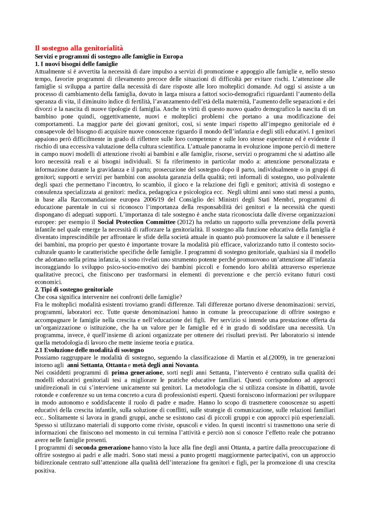 Il Sostegno Alla Genitorialità Silva C Docsity