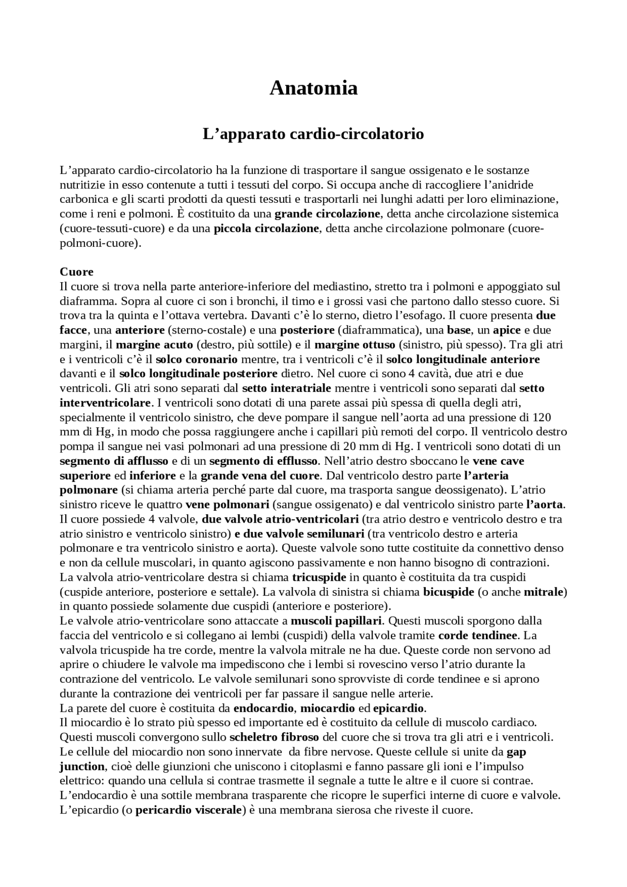 Lapparato Cardiocircolatorio Anatomia Umana Normale Sbarbati Docsity