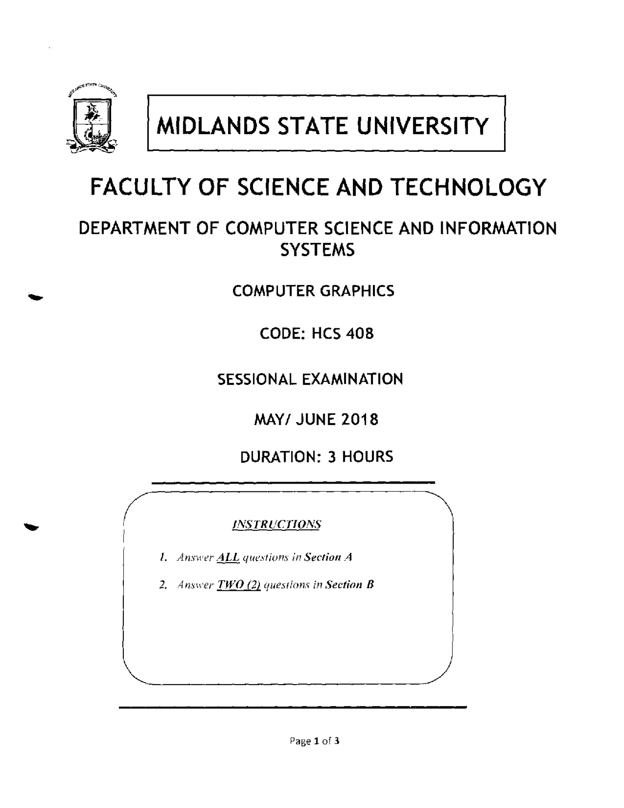 Computer graphics past paper | Exams Computer Graphics | Docsity