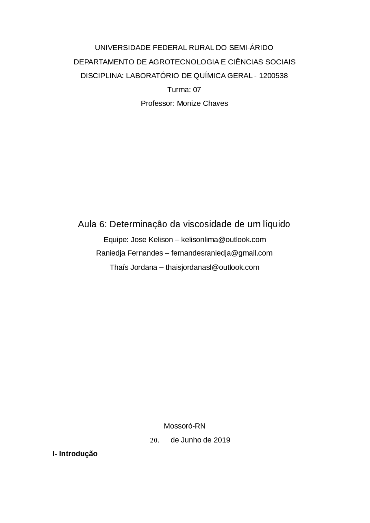 Relatório Viscosidade Manuais Projetos Pesquisas Química Docsity