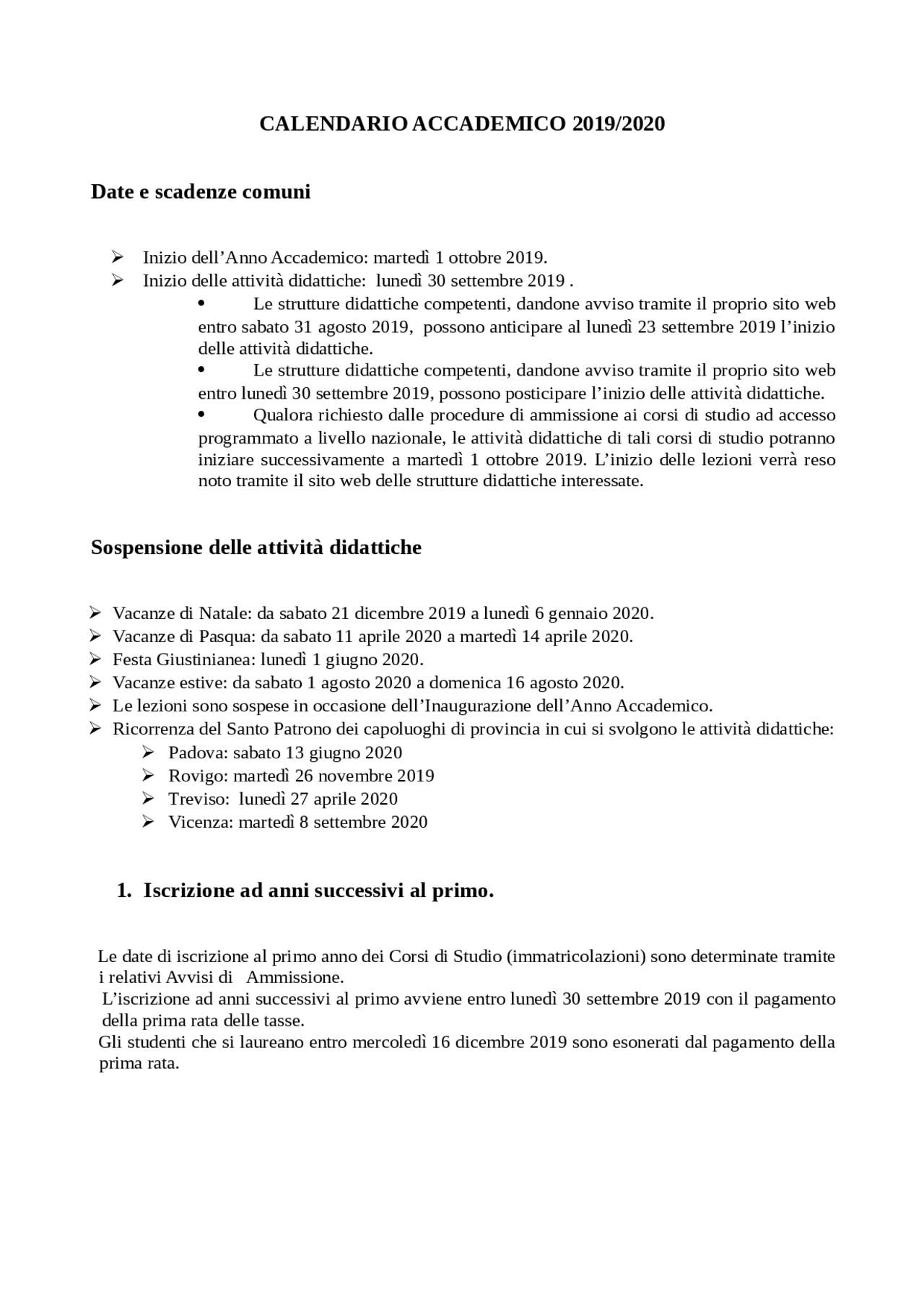 Calendario Accademico Docsity