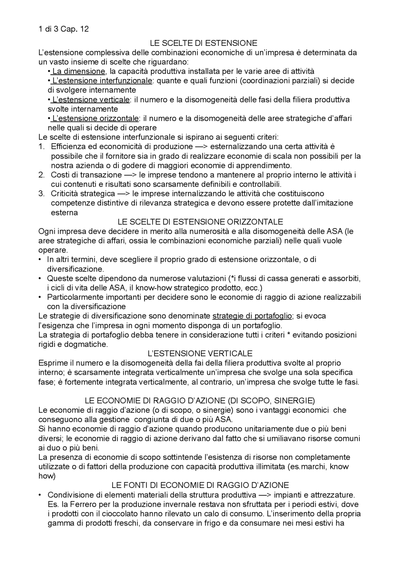 Le scelte di estensione - Docsity