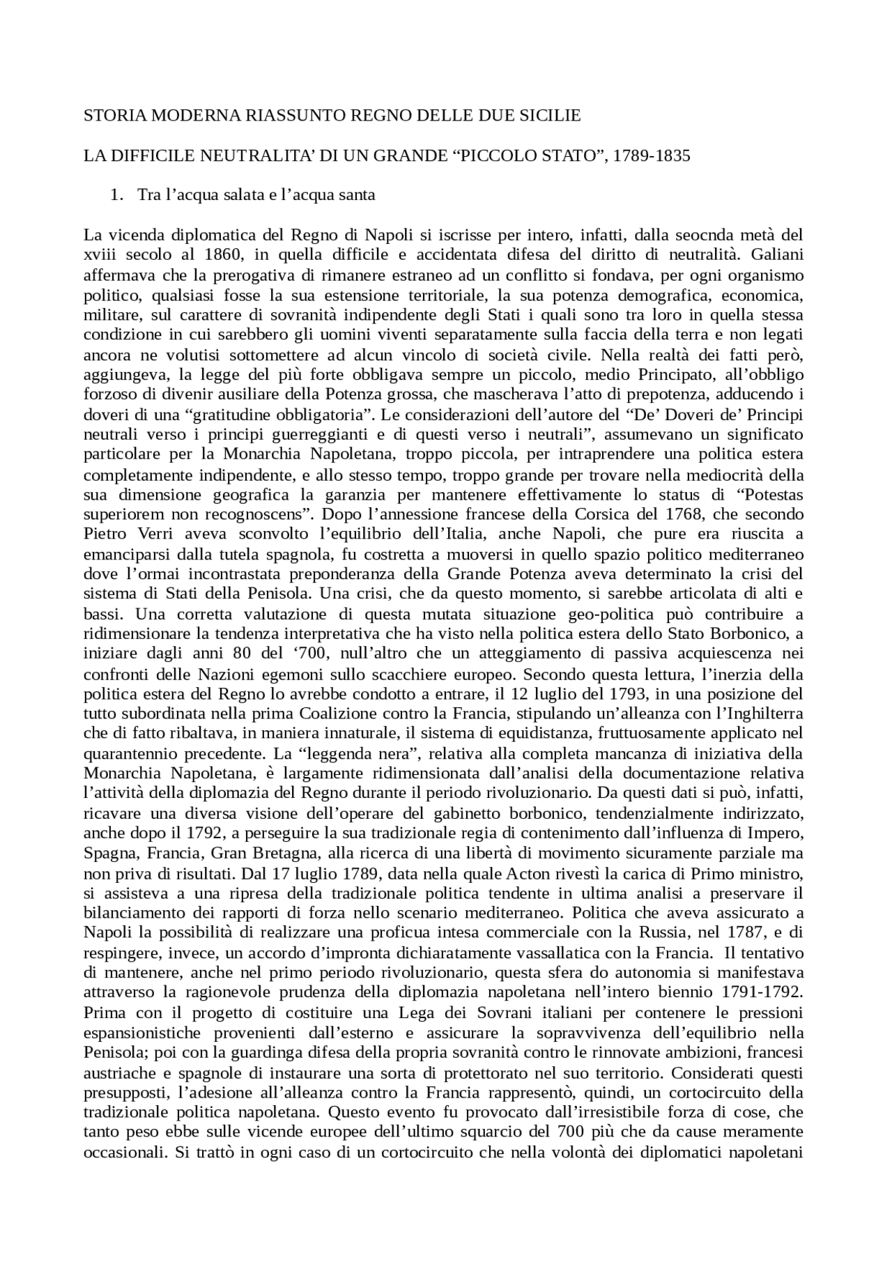 Riassunto Regno Delle Due Sicilie Del Prof Di Rienzo Docsity