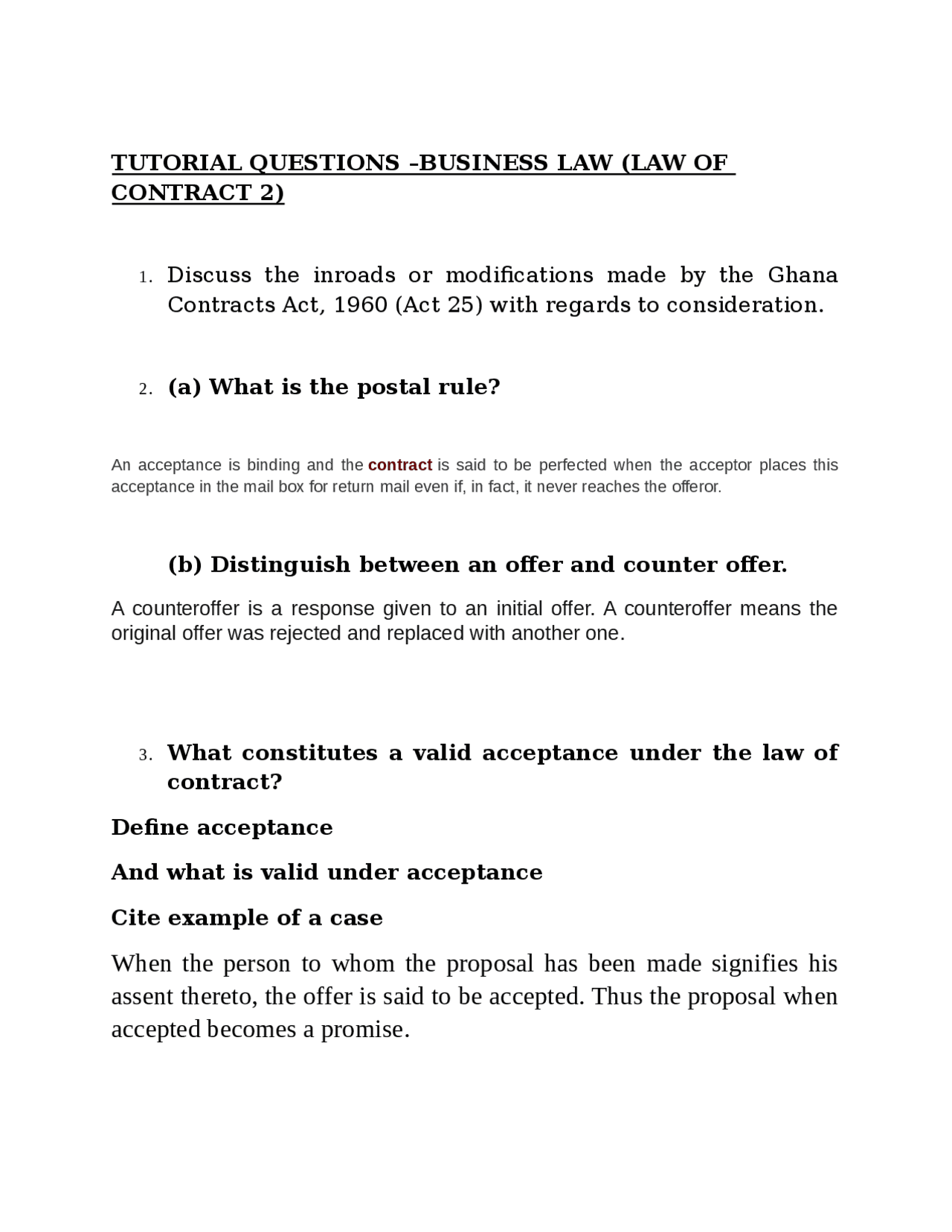 Law Of Contract Questions Exams Business Systems Docsity