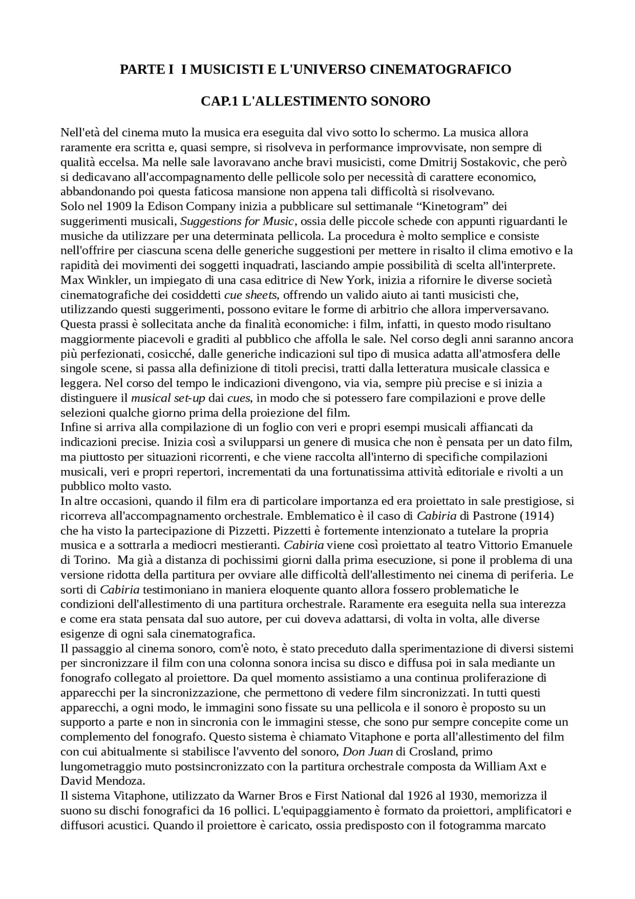 Lo Schermo Sonoro Calabretto Docsity