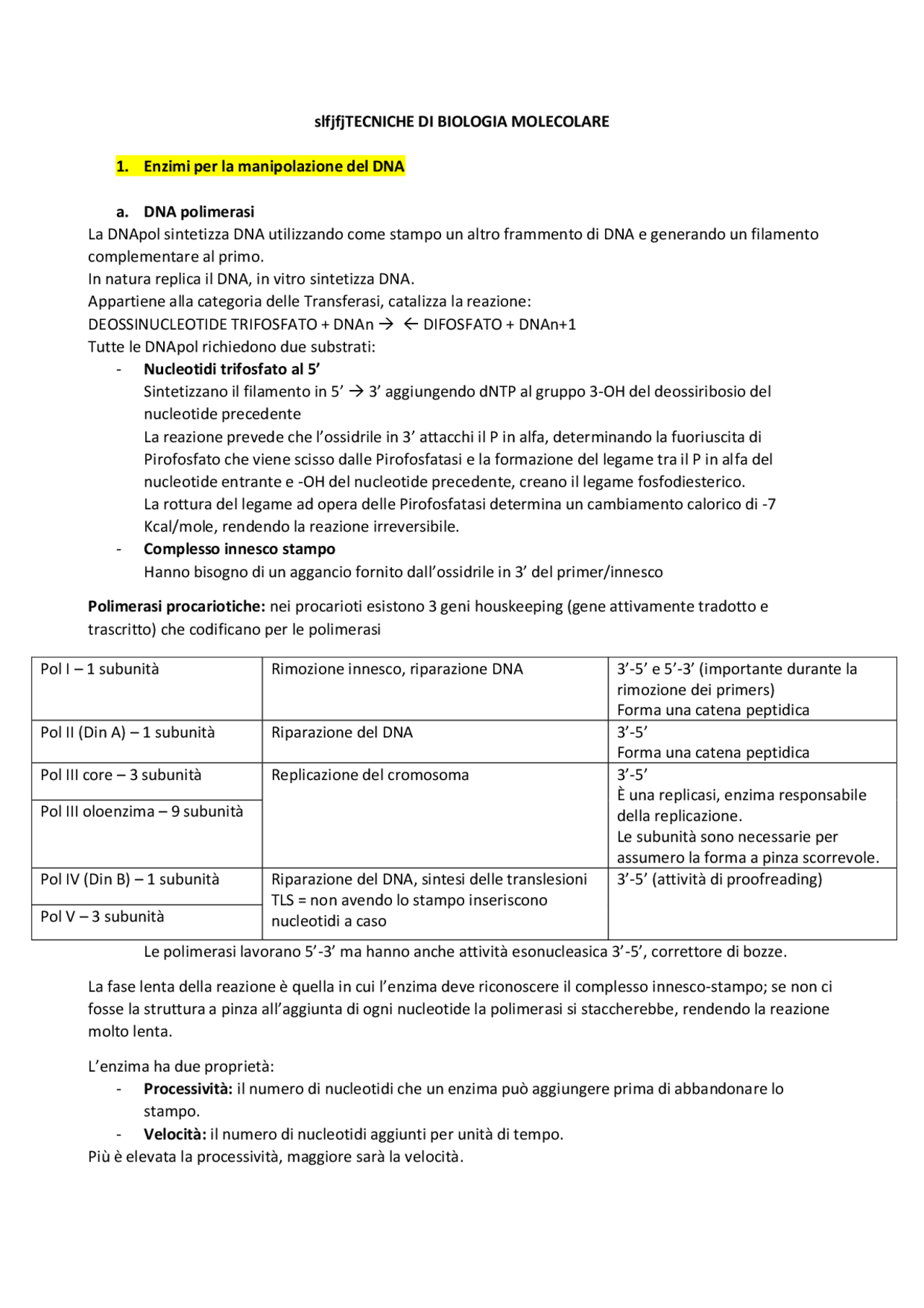 TECNICHE DI BIOLOGIA MOLECOLARE - Docsity
