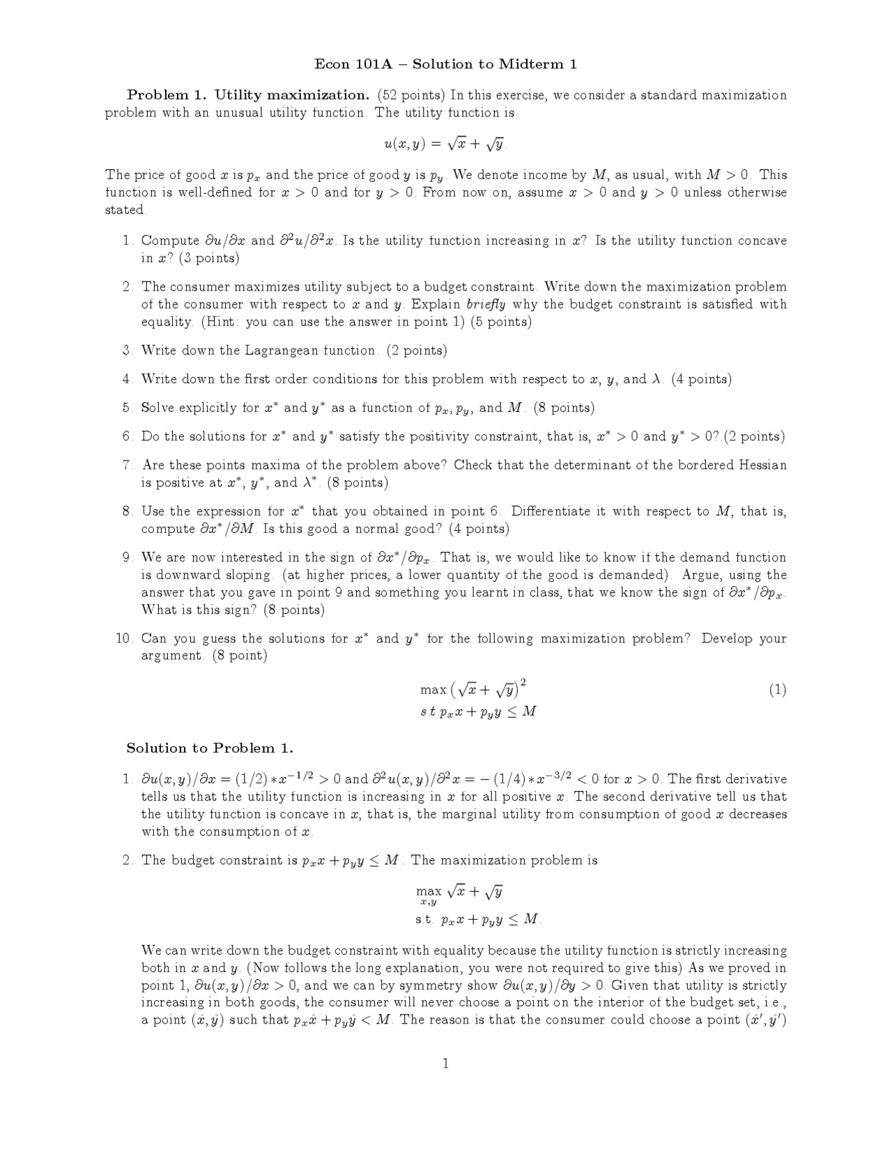 Labor Economics Problem Set With Solutions Docsity