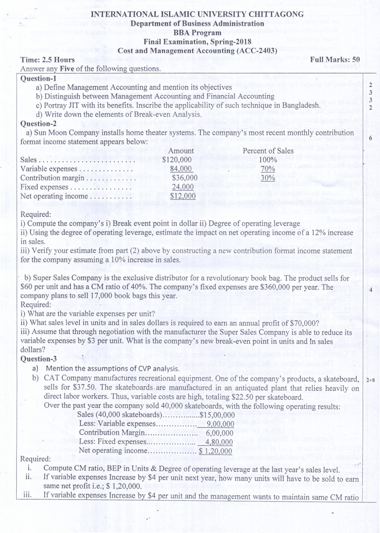 Cost Accounting Questions Docsity