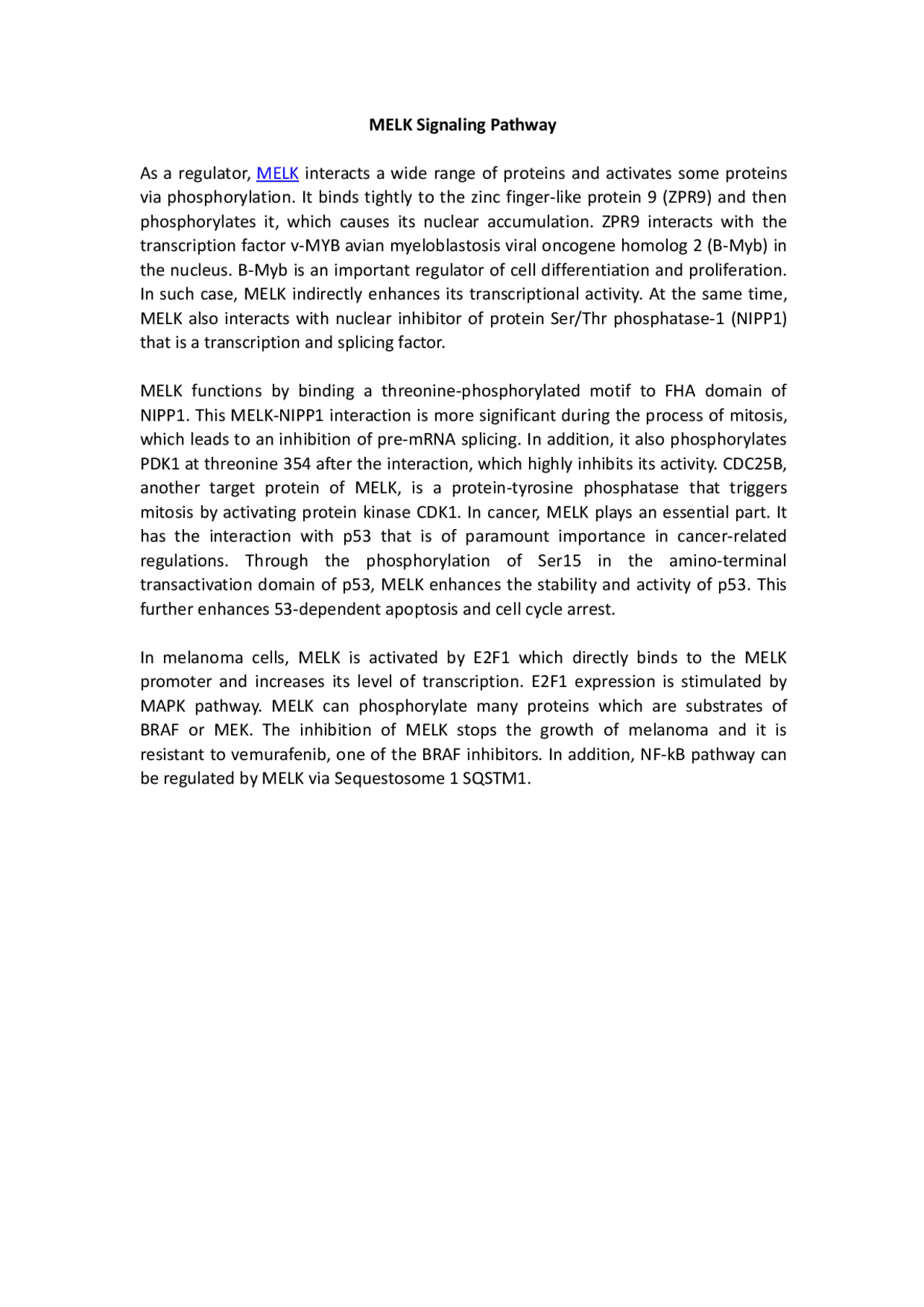 Melk Signaling Pathway Slides Biology Docsity