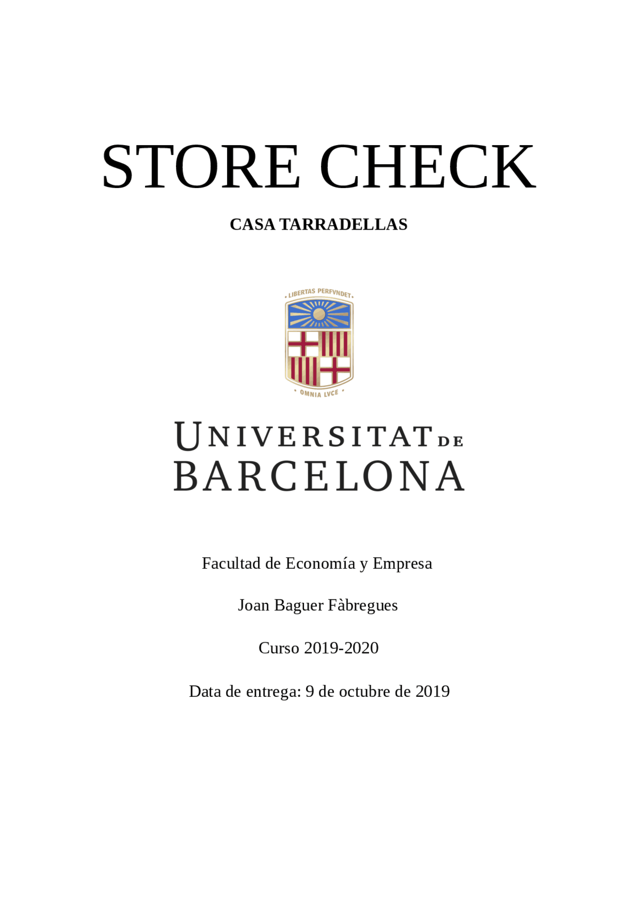 Store-check - Dirección comercial | Ejercicios de Marketing | Docsity