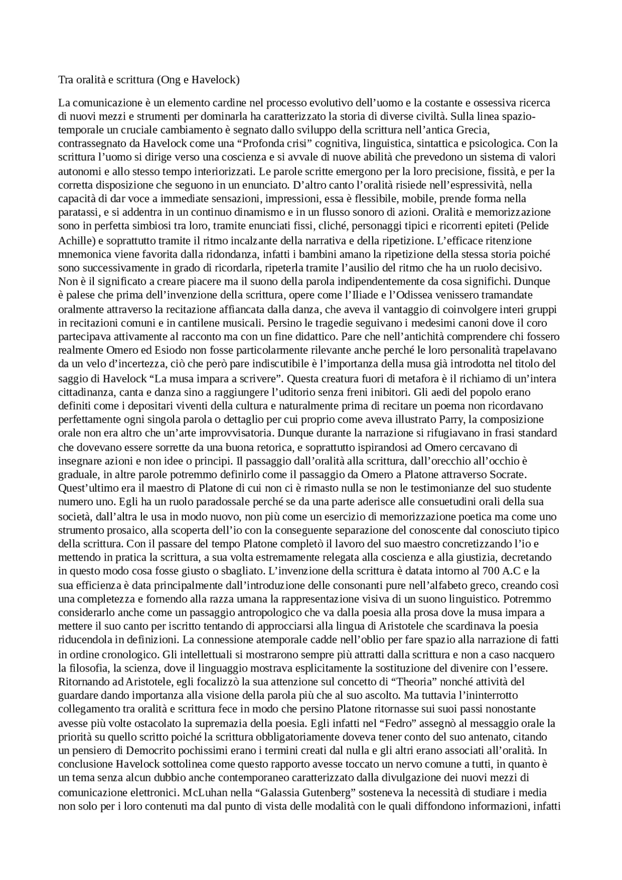 Tra Oralità E Scrittura Docsity