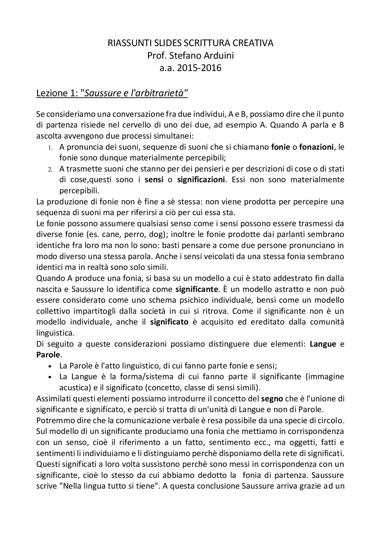 Prof Arduini Riassunti Slides Docsity