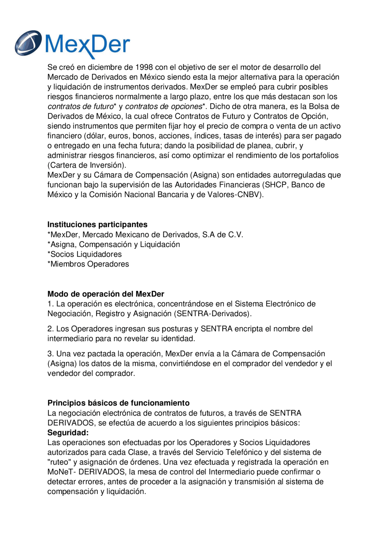 MexDer, Mercado de Derivados - Docsity
