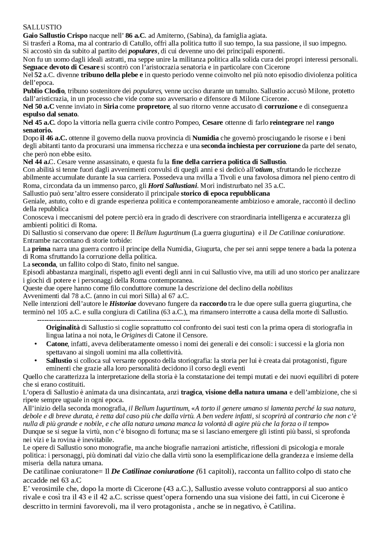 Sallustio Vita Opere Principali Docsity