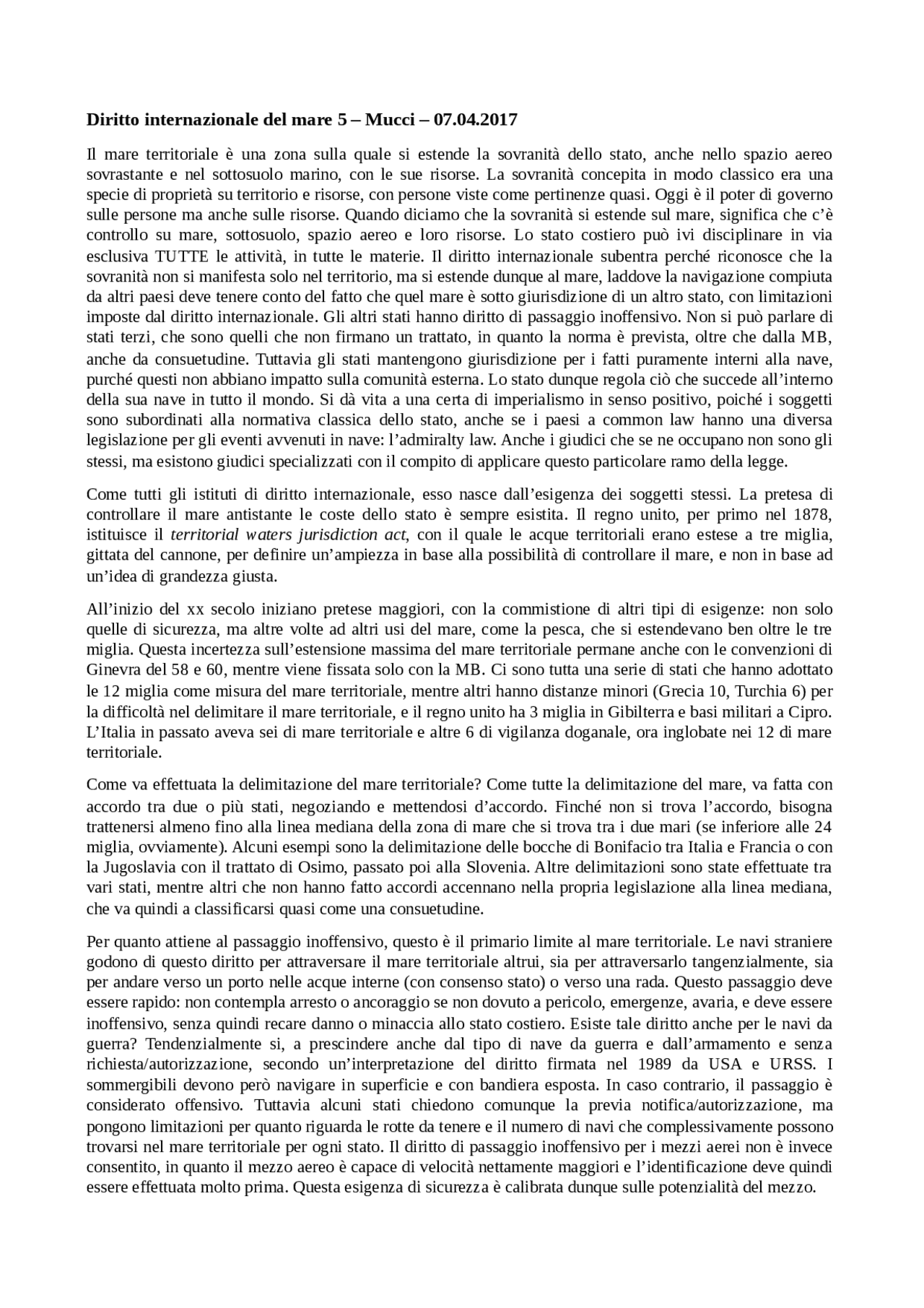 Diritto Internazionale del Mare - Docsity