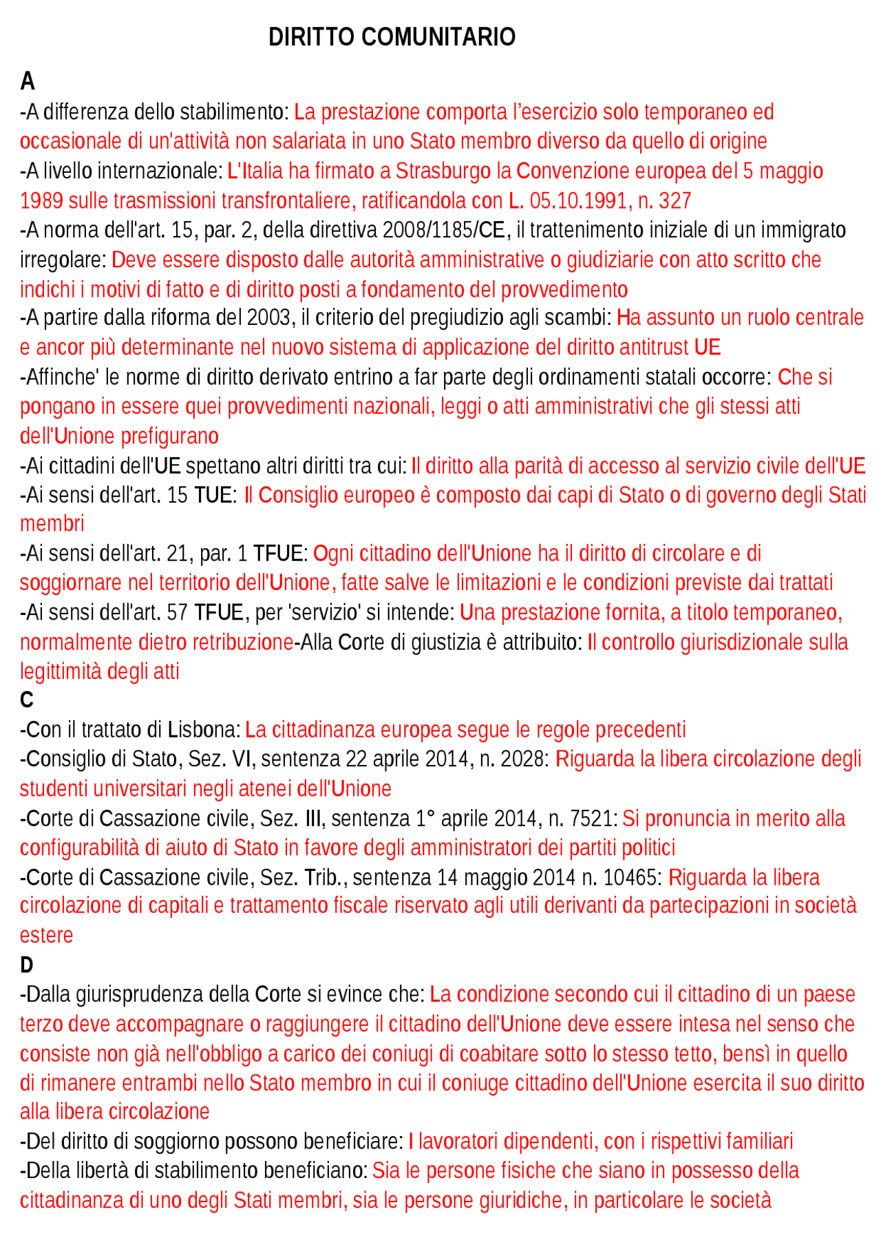 Diritto Comunitario Test Docsity