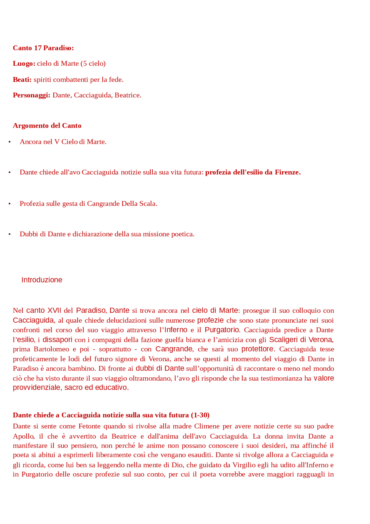 Canto 17 Paradiso Divina Commedia Appunti Di Italiano Docsity