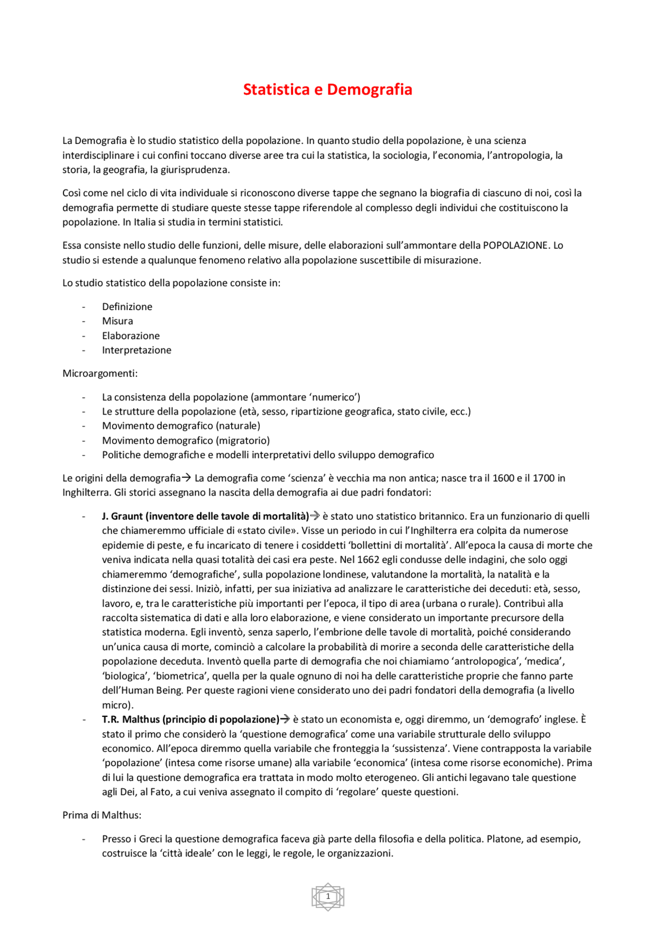 Riassunto Statistica E Demografia Docsity