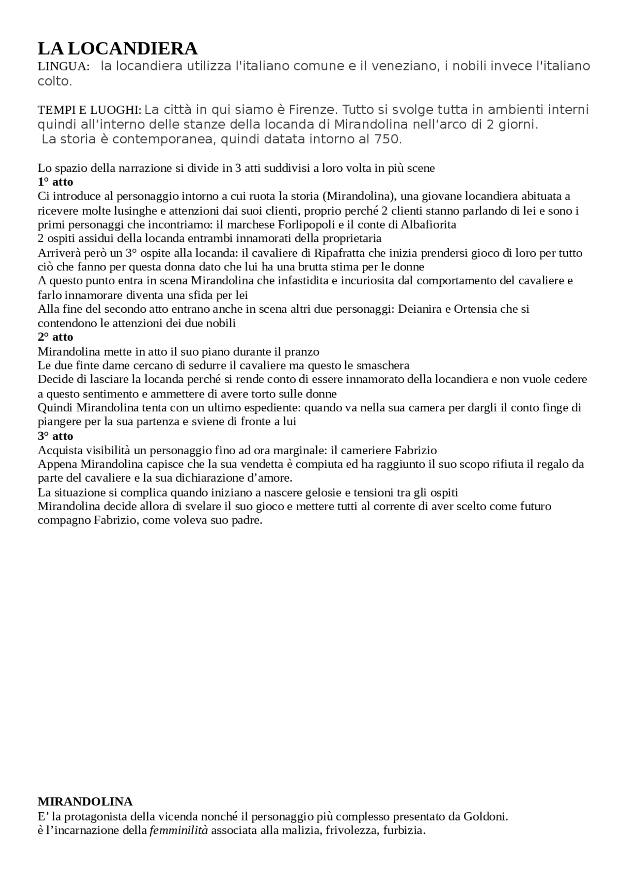 Locandiera Di Goldoni Docsity