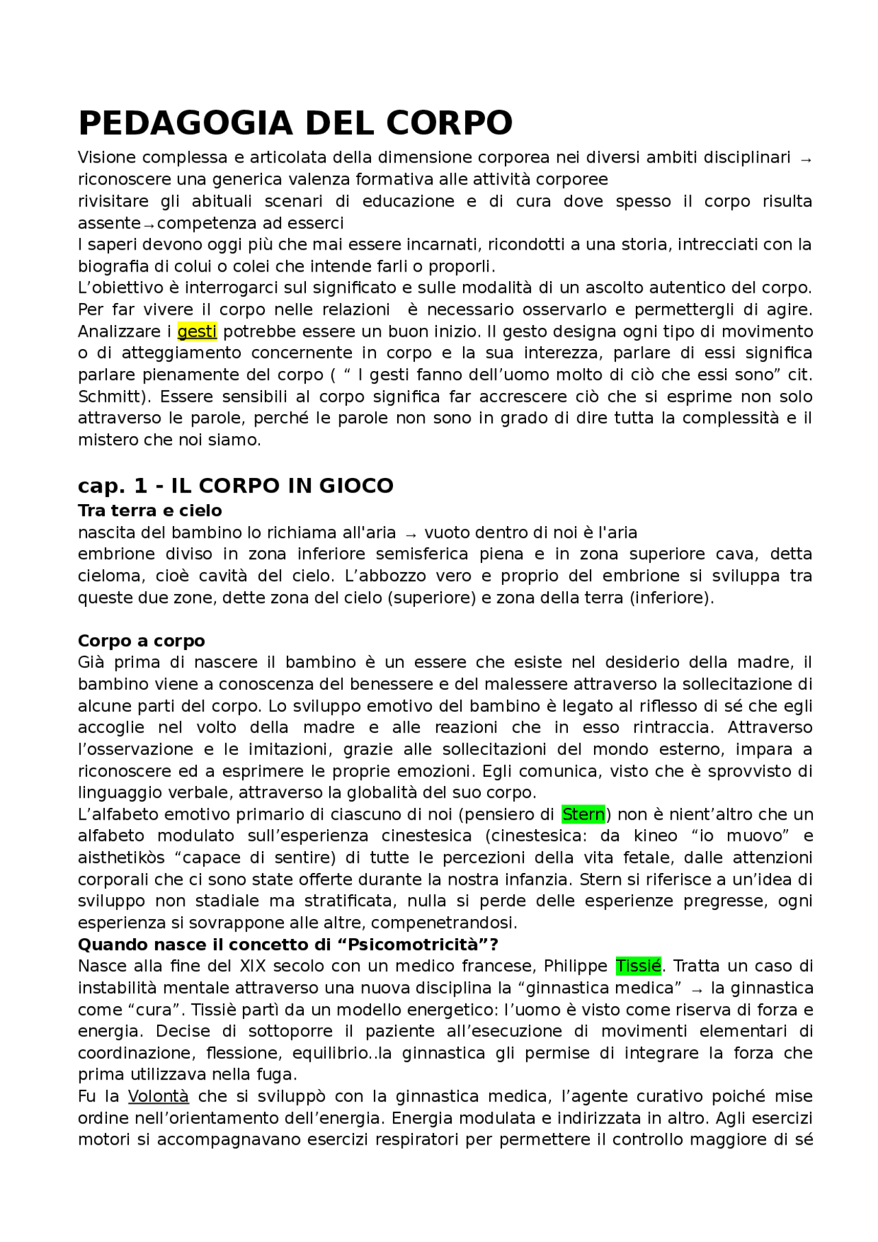 Riassunto Di Pedagogia Del Corpo Docsity
