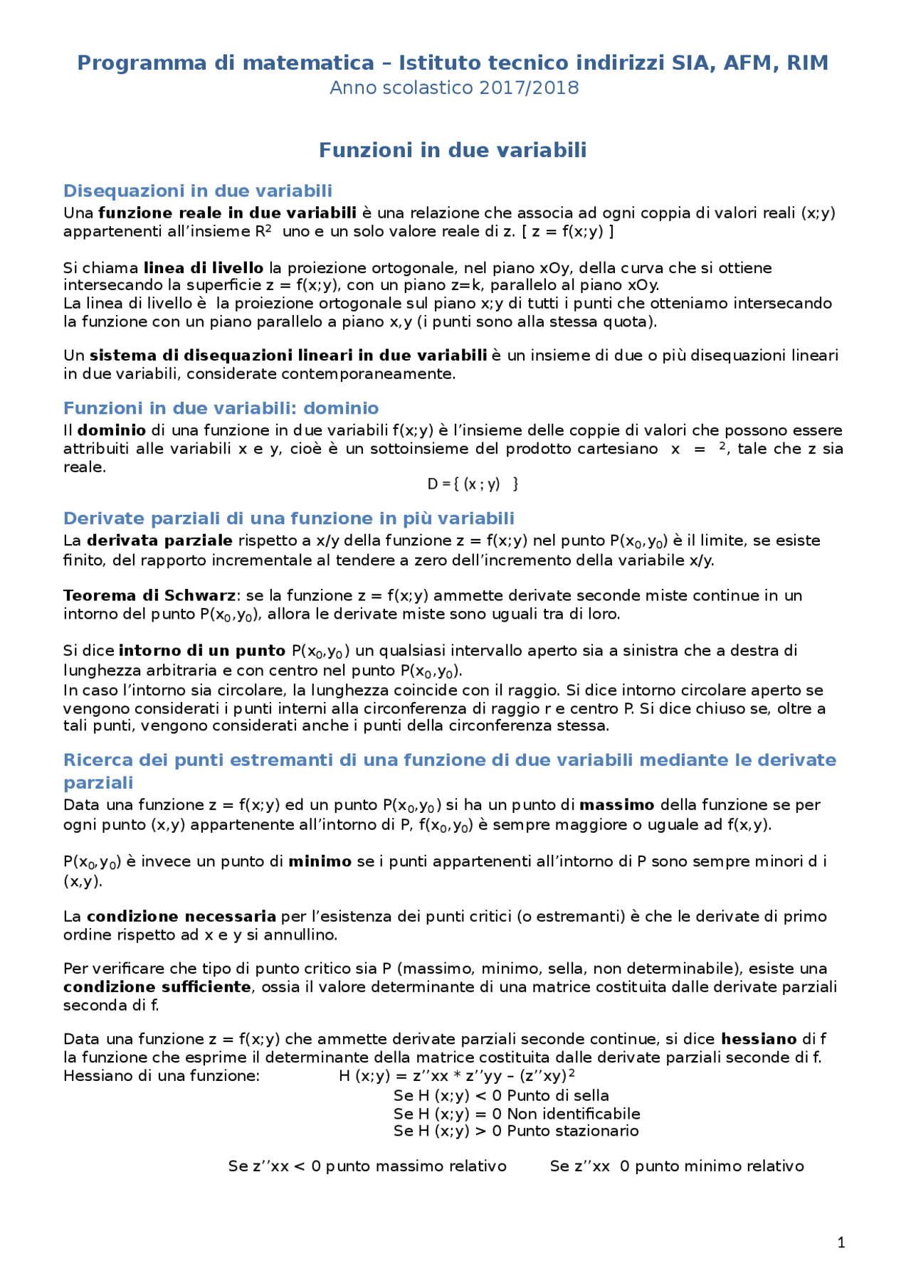 Riassunti Matematica 5° Superiore Tecnico Economico Docsity