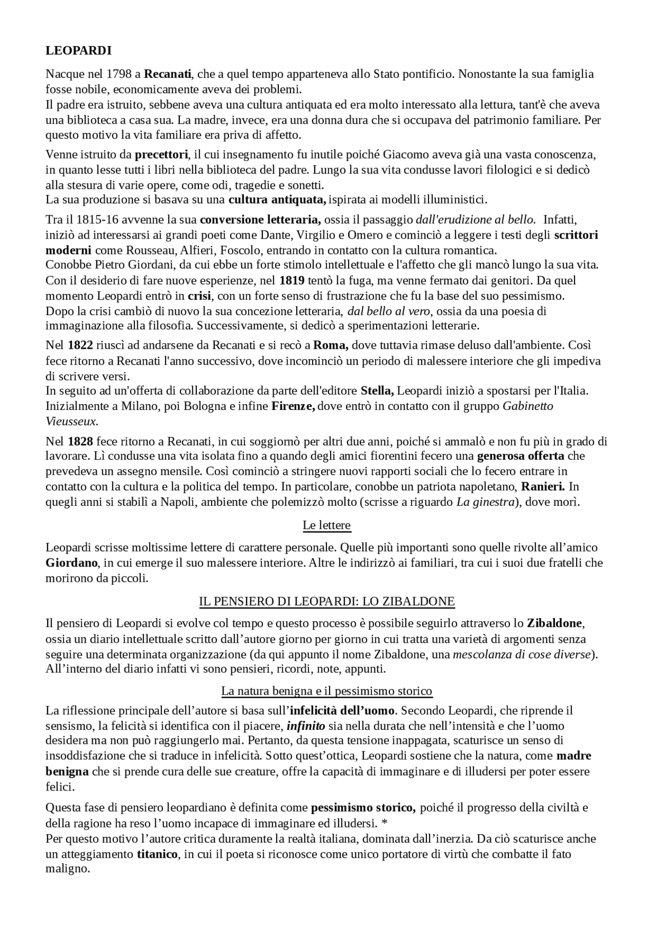 Leopardi e il pessimismo - Docsity